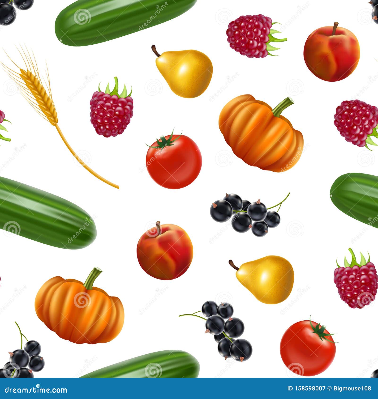 Realistic Detailed 3d Harvest Seamless Pattern Background . Vector ...