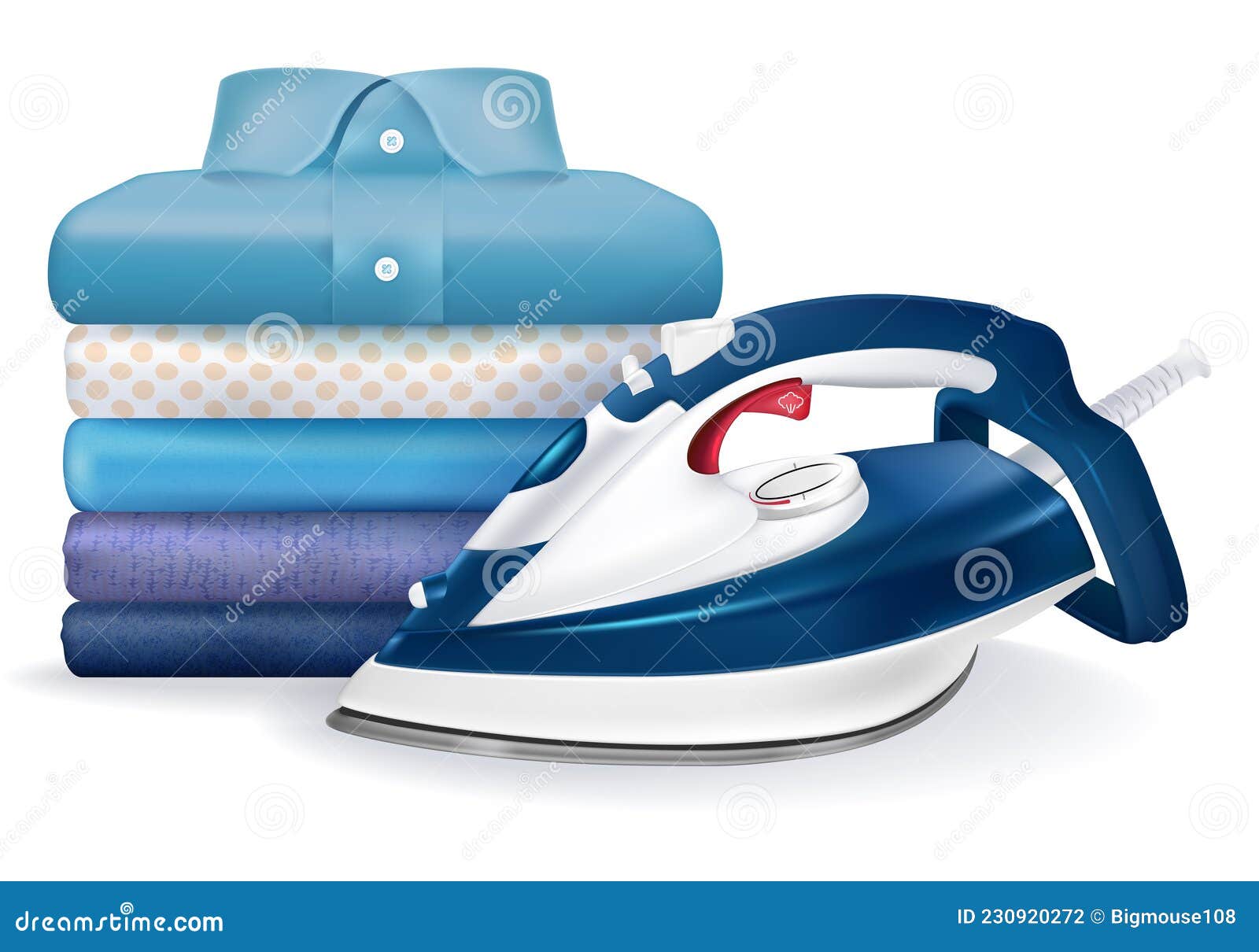 Realistic Detailed 3d Iron and Stack of Ironed Clothes. Vector Stock ...