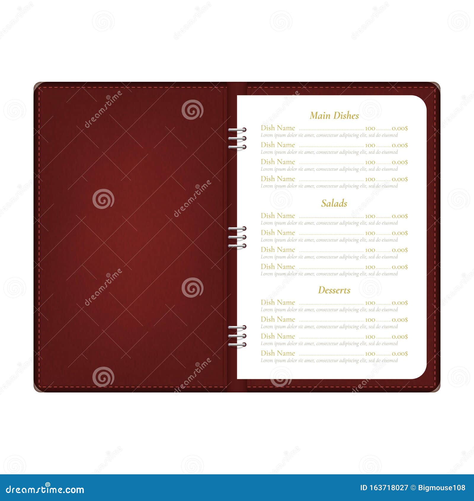 Realistic Detailed 3d Menu Book Open View. Vector Stock Vector ...