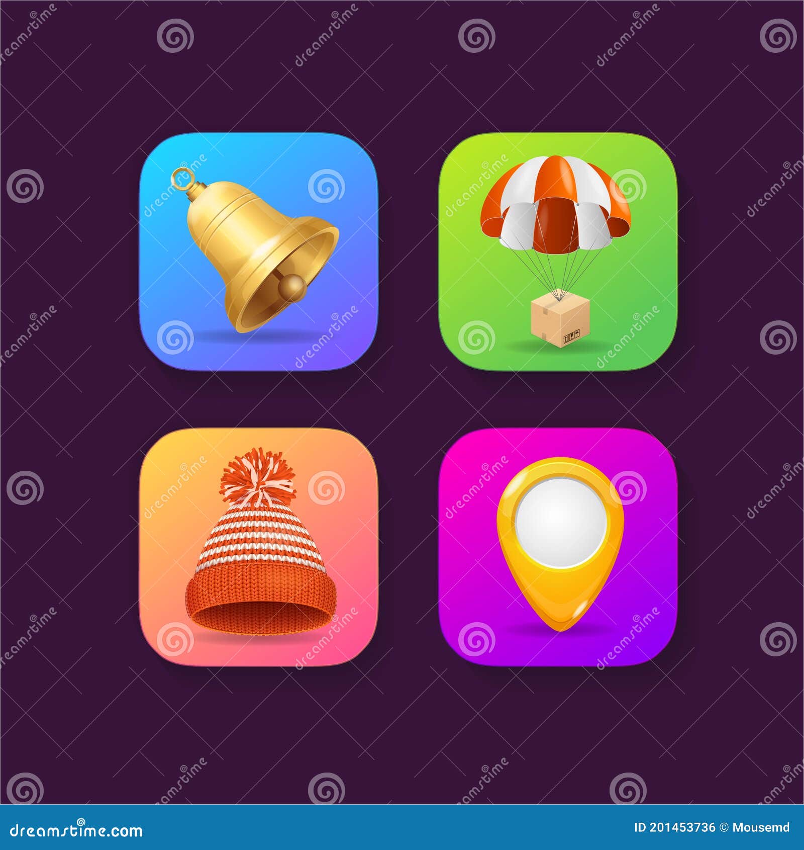 Realistic Detailed 3d Mobile Application Icons Set. Vector Stock Vector ...
