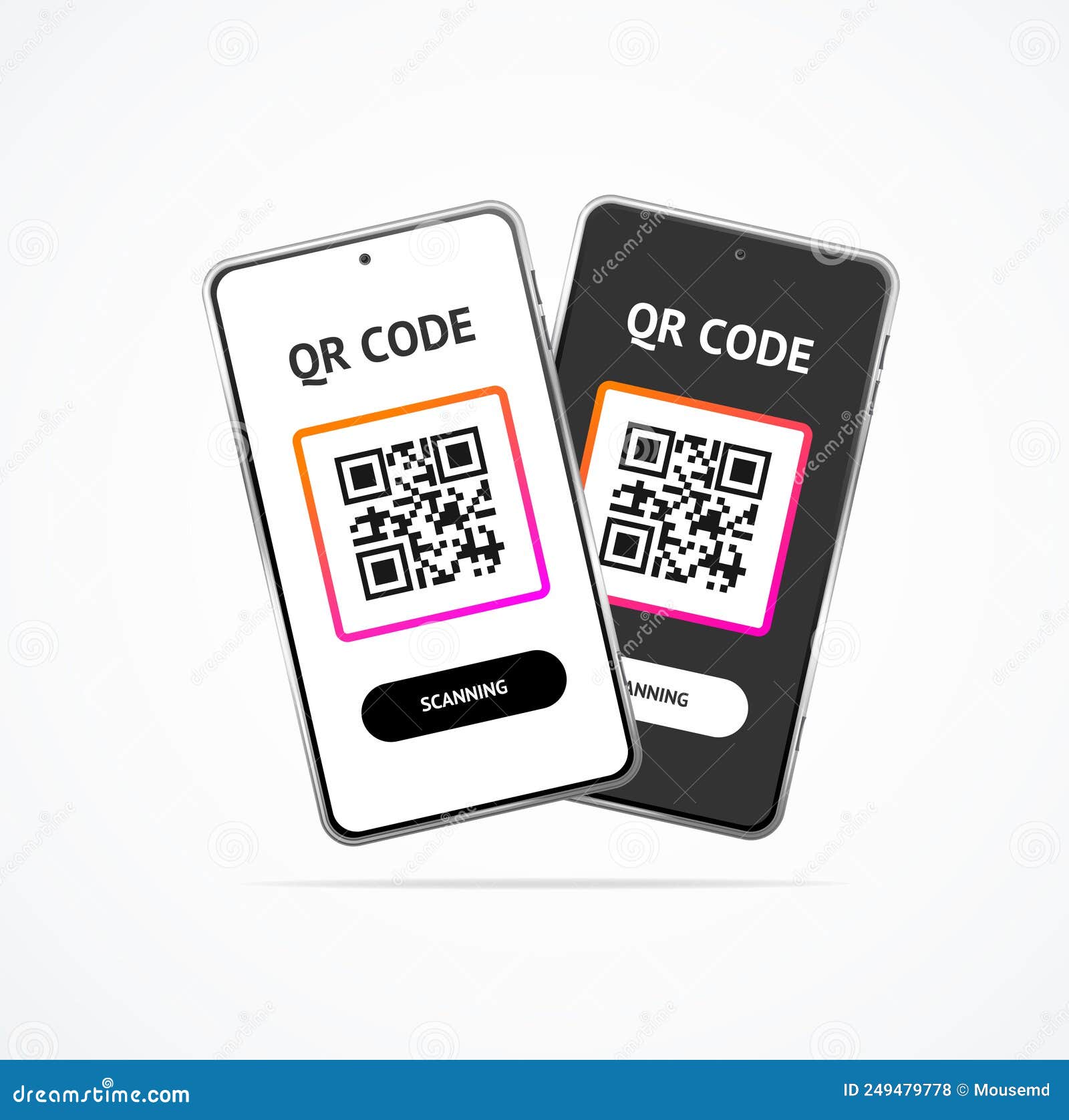 Realistic Detailed 3d Mobile Phone Screen with Qr Code Scanner Set ...