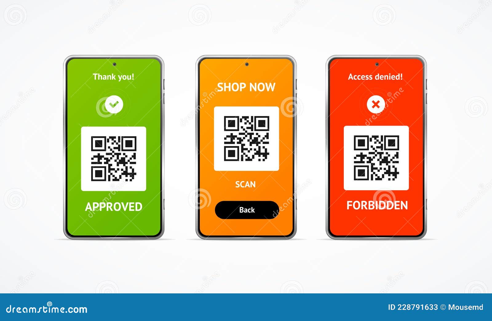 Realistic Detailed 3d Mobile Phone Screen with Qr Code Set. Vector ...