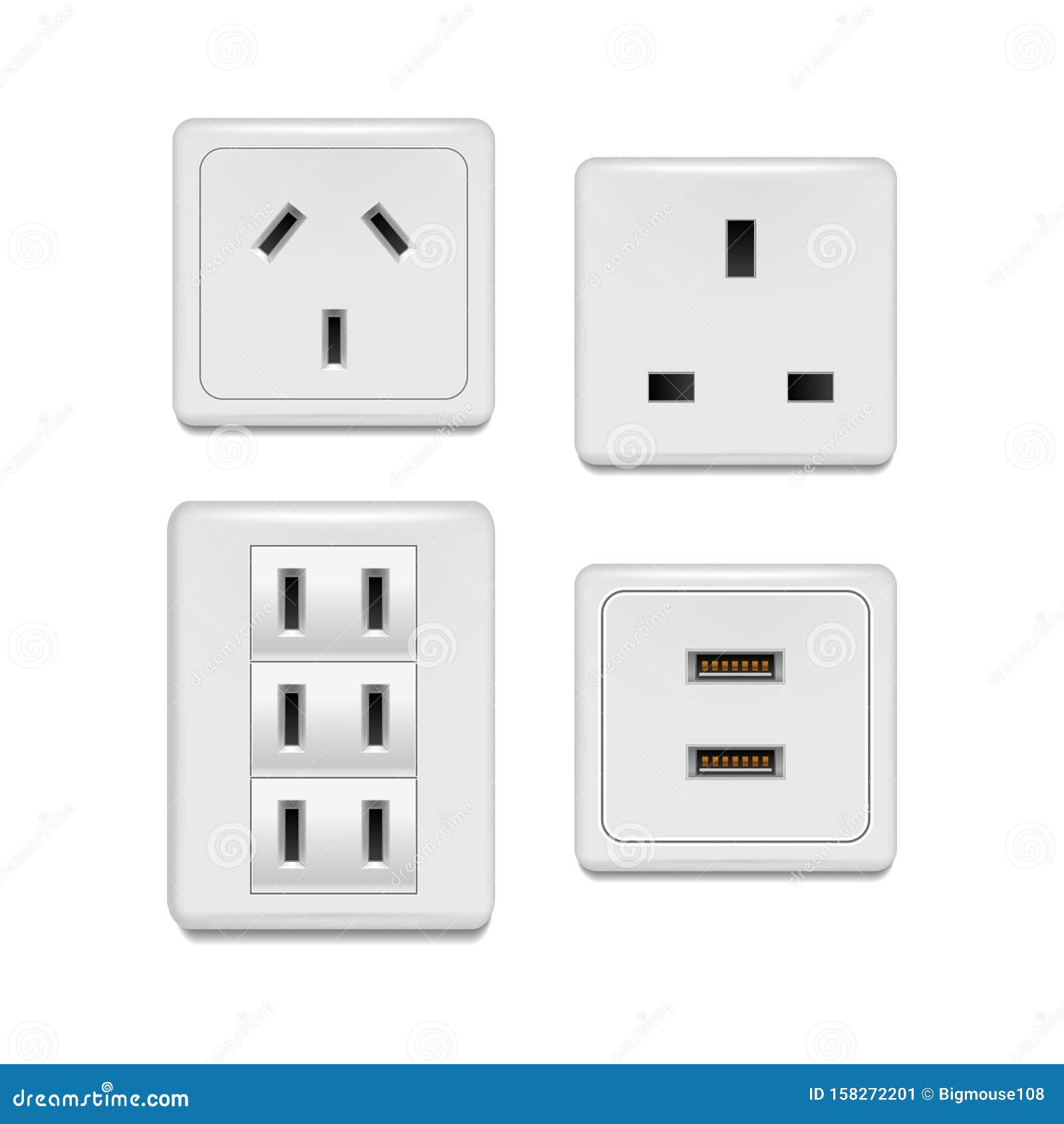 Realistic Detailed 3d Modern White Blank Socket and Switch Template ...