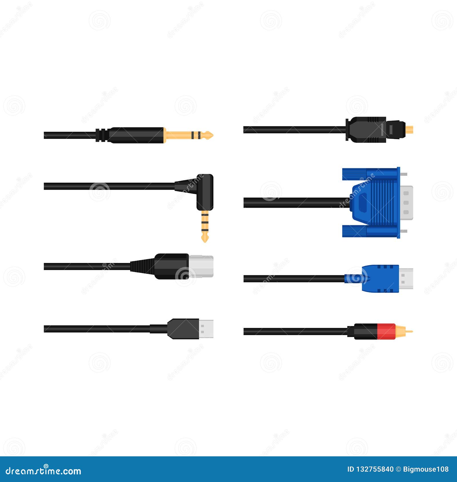 Realistic Detailed 3d Network Data Cable Connectors Set. Vector Stock ...