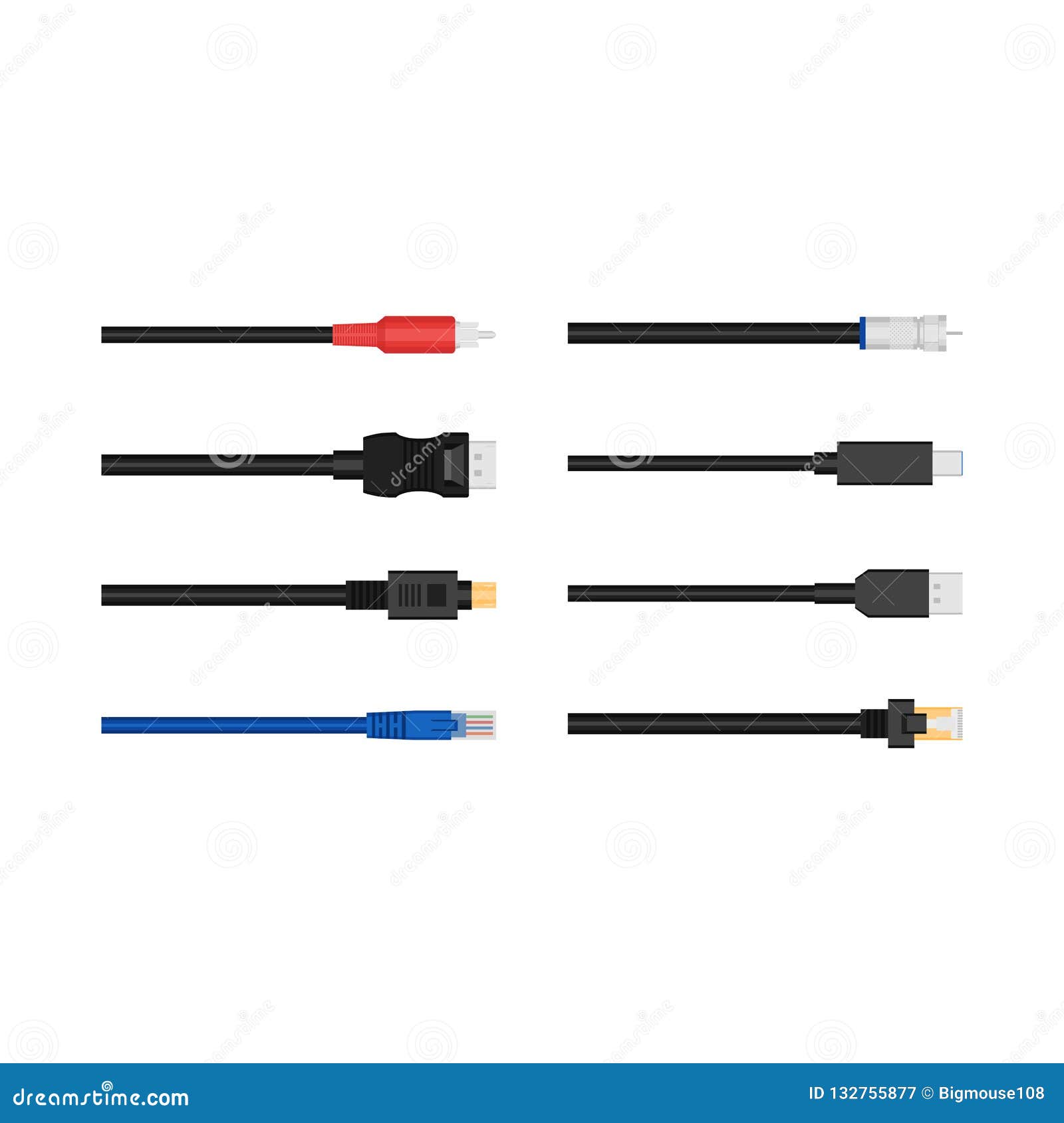Realistic Detailed 3d Network Data Cable Connectors Set. Vector Stock ...