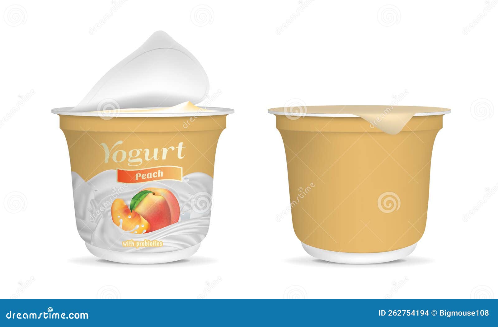 Realistic Detailed 3d Open Peach Yogurt Packaging Container and Empty ...