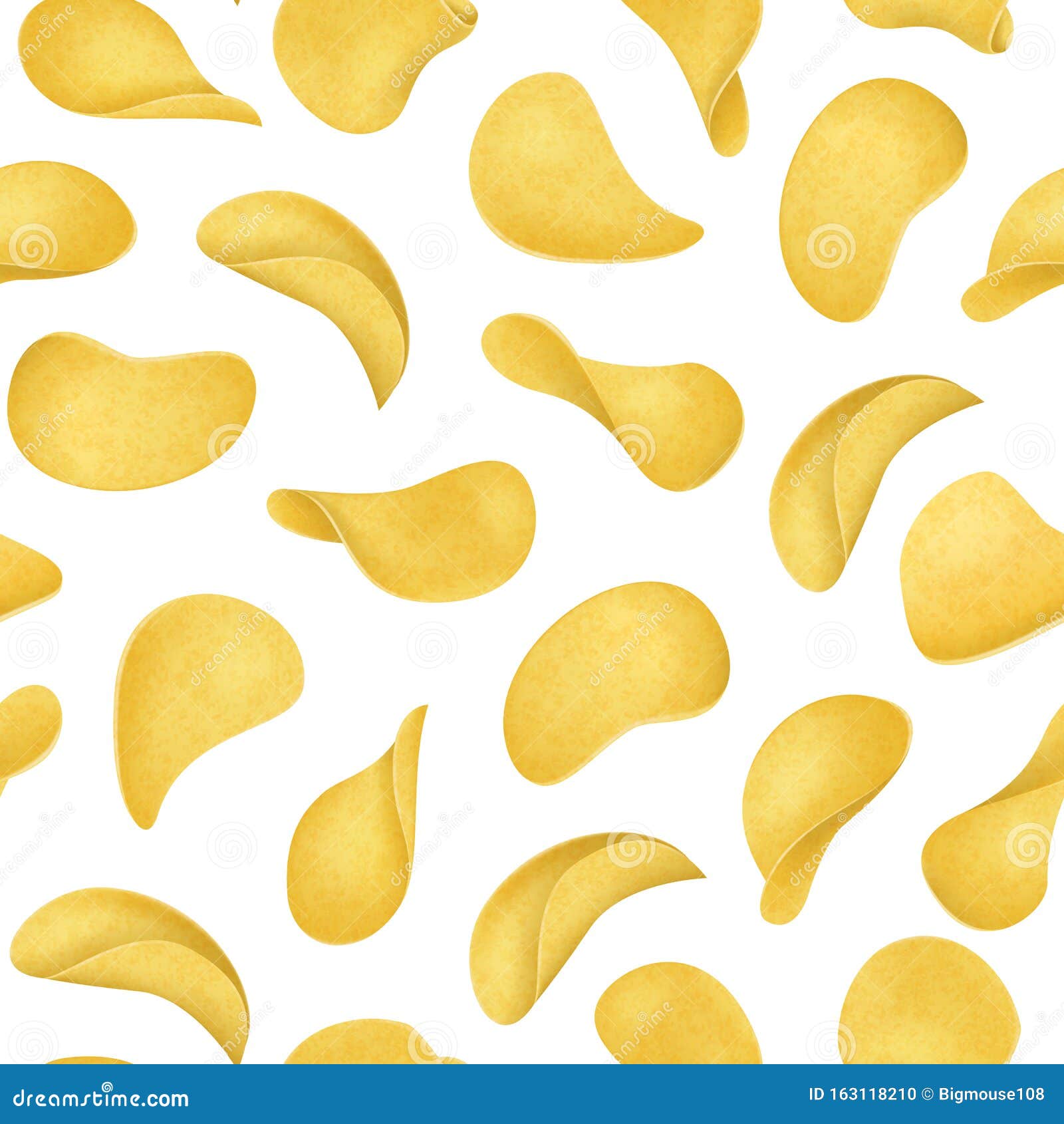 Realistic Detailed 3d Potato Chips Set Different ViewSeamless Pattern ...