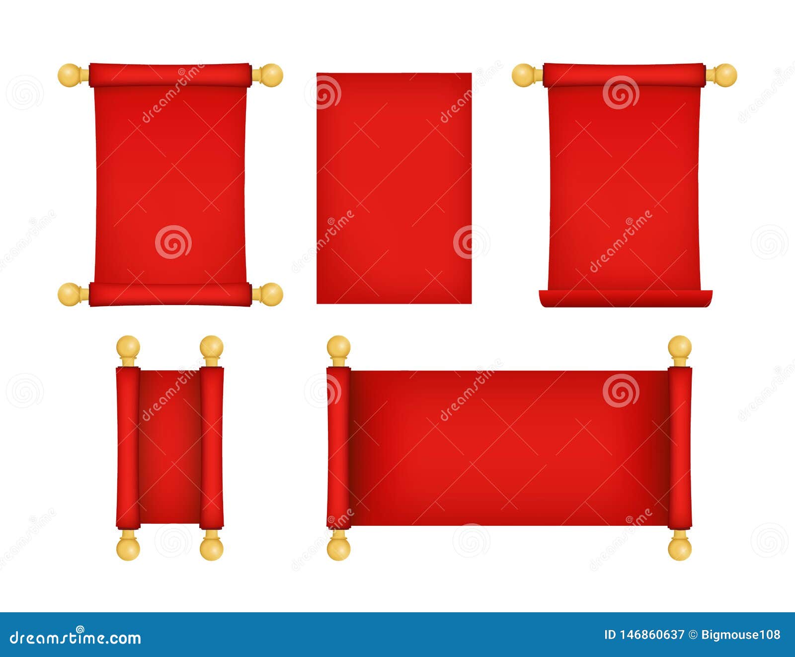 Realistic Detailed 3d Red Old Paper Scrolls Set. Vector Stock Vector ...