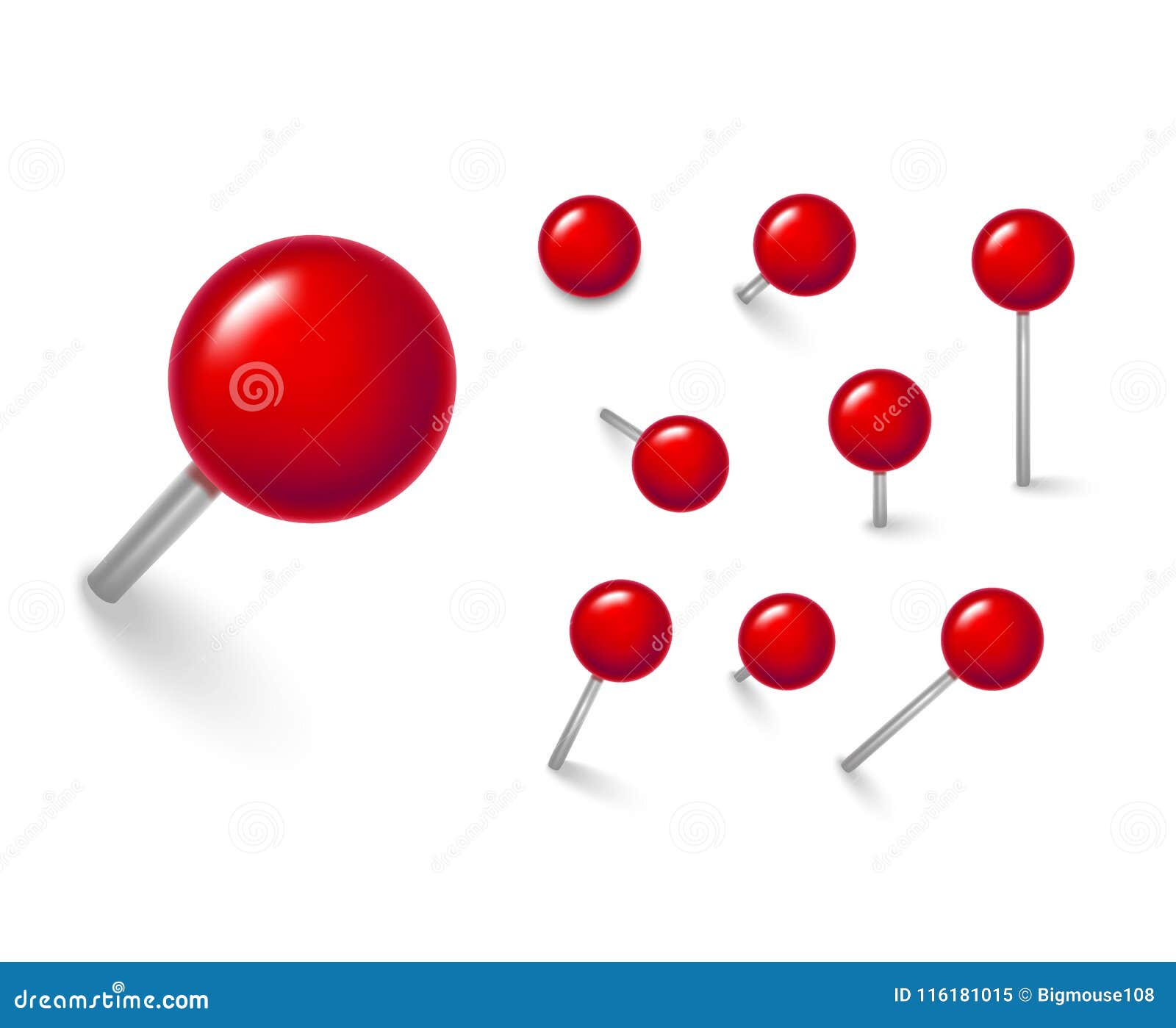Realistic Detailed 3d Red Push Pins Different Angles Set. Vector Stock ...