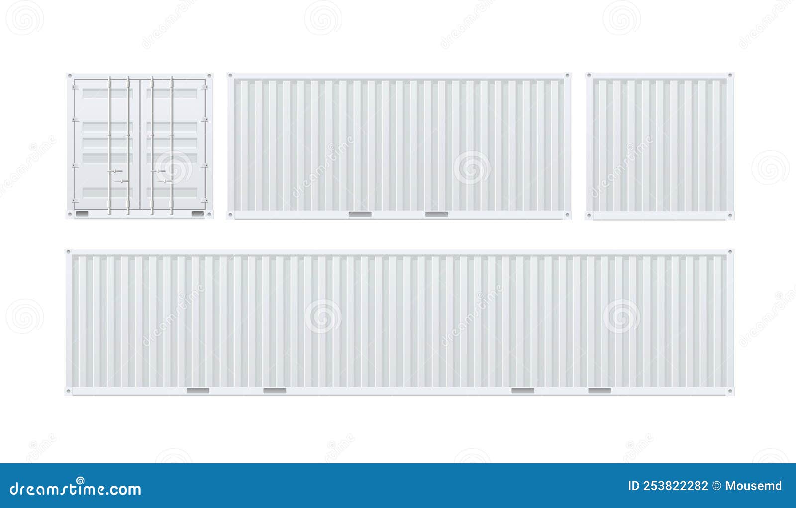 Realistic Detailed 3d Shipping Cargo Container White Set. Vector Stock ...