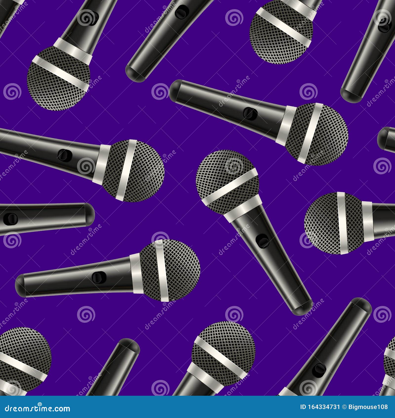 Realistic Detailed 3d Microphone Seamless Pattern Background. Vector ...