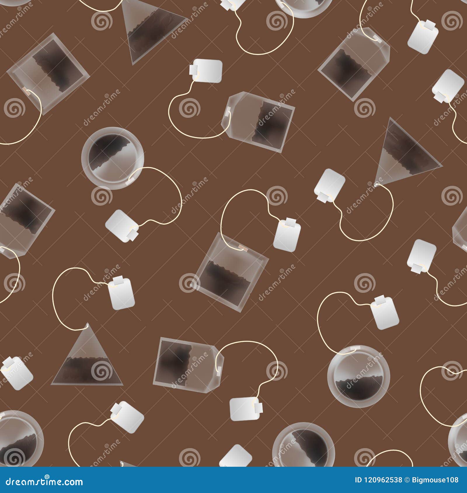 Realistic Detailed 3d Tea Bag Seamless Pattern Background. Vector Stock ...