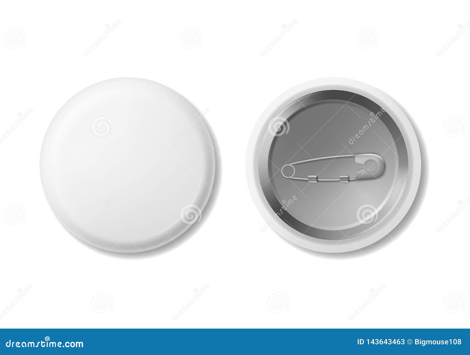 Realistic Detailed 3d White Blank Button Badge Template Mockup Set ...