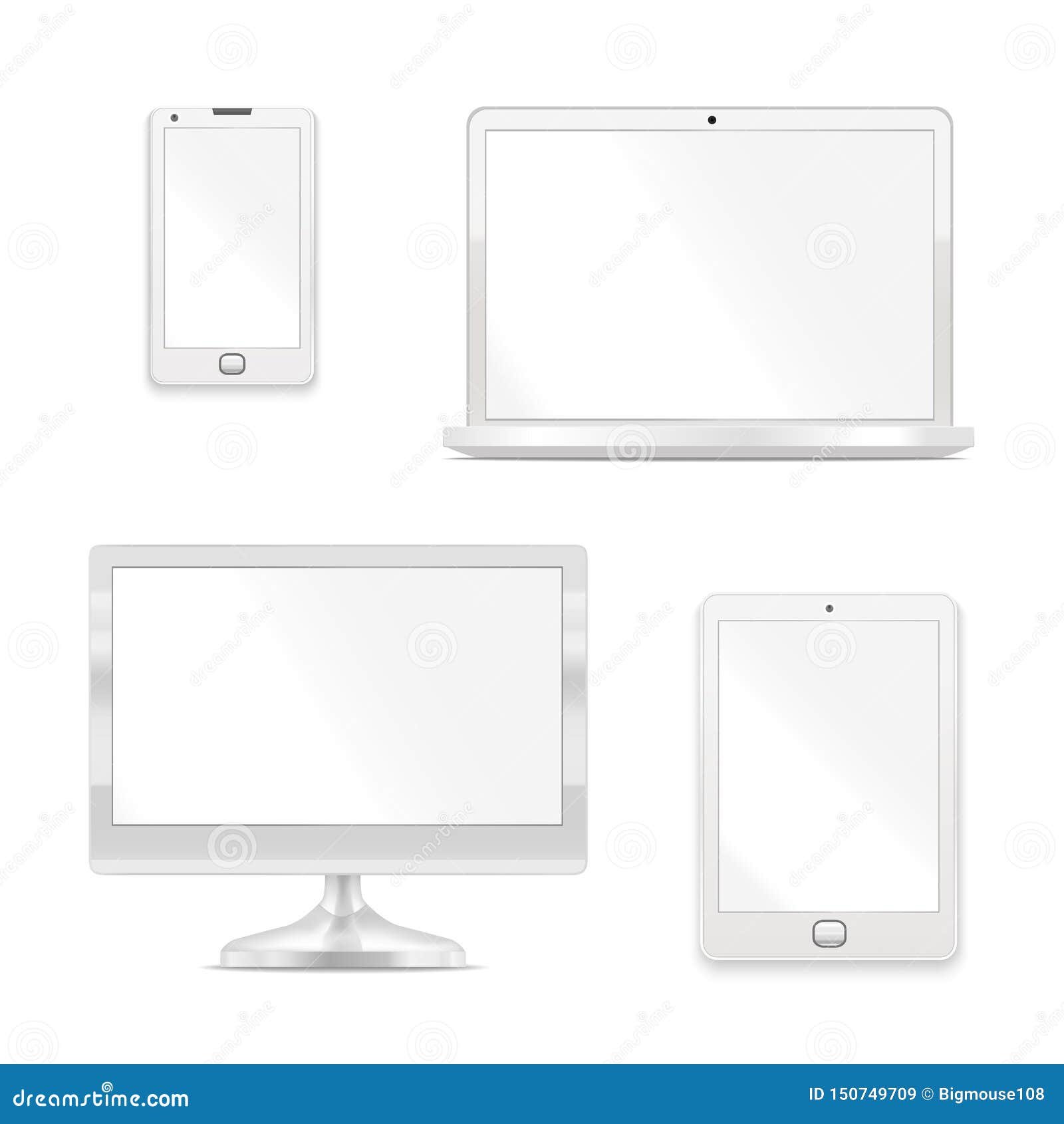 Realistic Detailed 3d White Blank Device Template Mockup Set. Vector ...