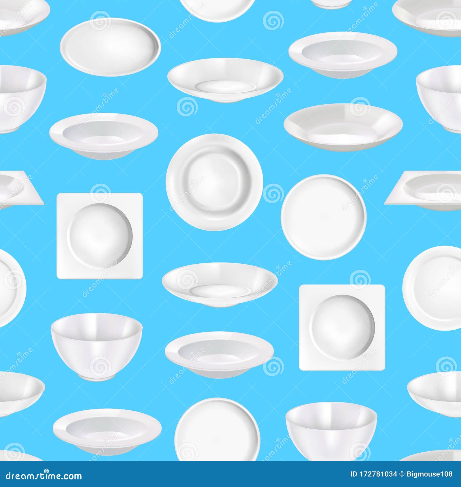 Realistic Detailed 3d White Blank Plates Template Mockup Seamless ...