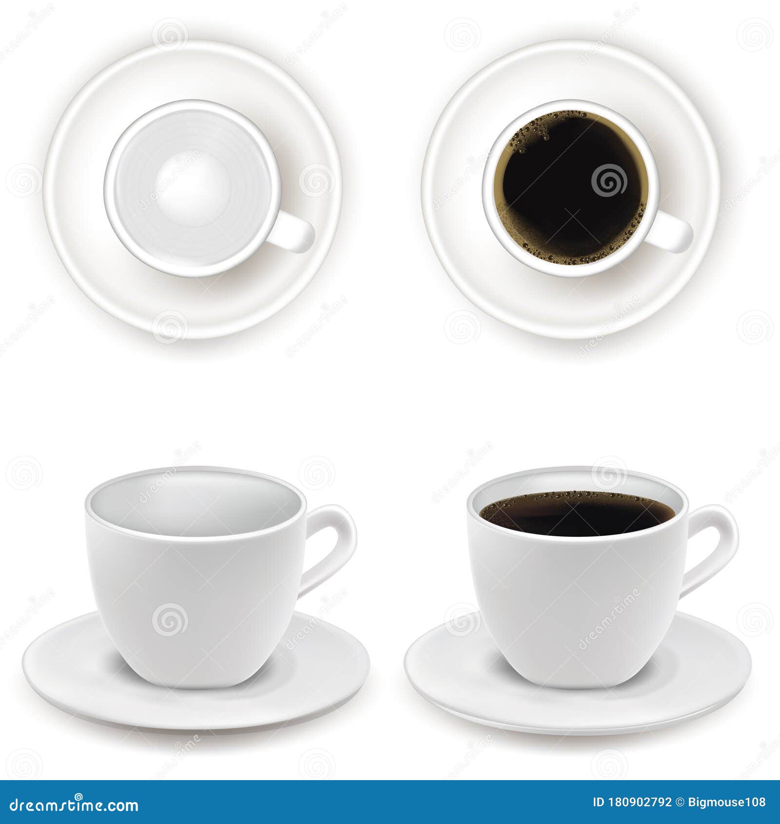 Realistic Detailed 3d White Cup Set. Vector Stock Vector - Illustration ...