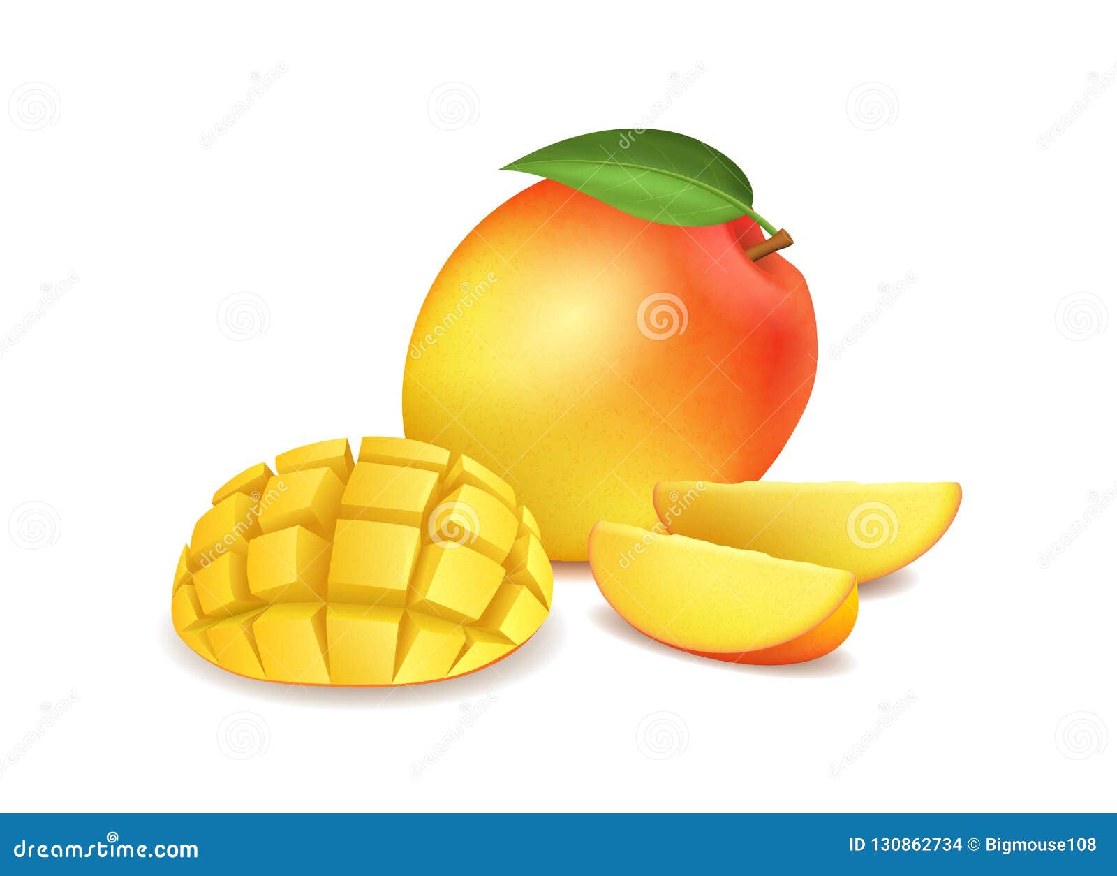 Realistic Detailed 3d Whole Mango and Sliced. Vector Stock Vector ... Realistic Detailed 3d Whole Mango and Sliced. Vector Stock Vector ...