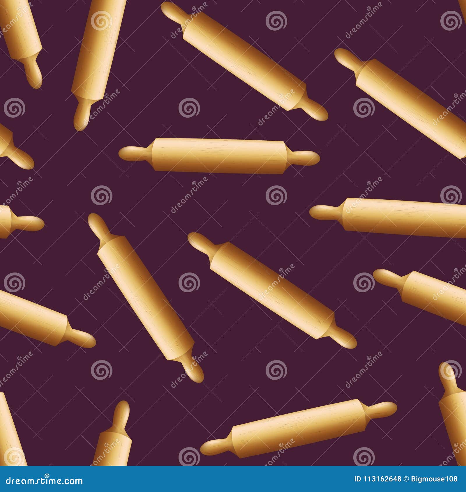 Realistic Detailed 3d Wooden Rolling Pin Seamless Pattern Background ...