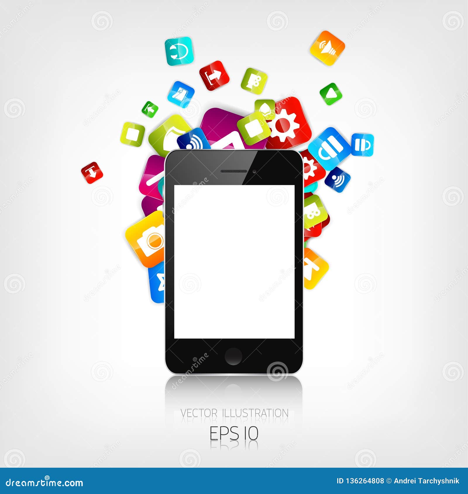 Realistic Detailed Flat Smartphone with Application Icons. Stock Vector ...
