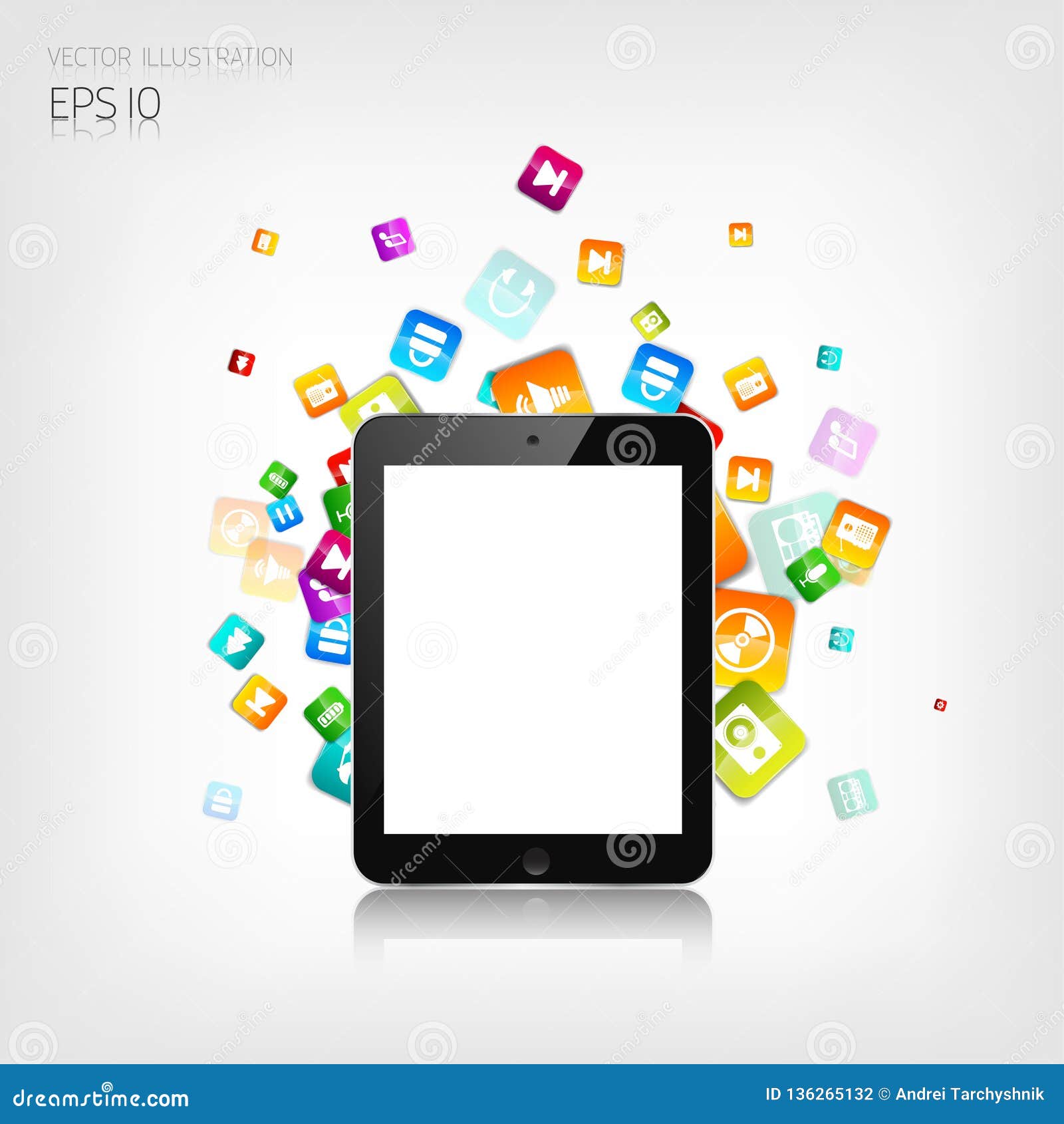 Realistic Detailed Flat Tablet with Application Buttons. Stock Vector ...