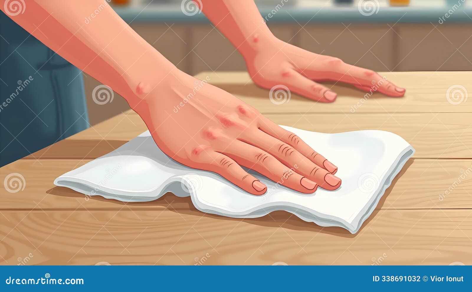 Hands Cleaning a Table with a Rag Stock Illustration - Illustration of ...