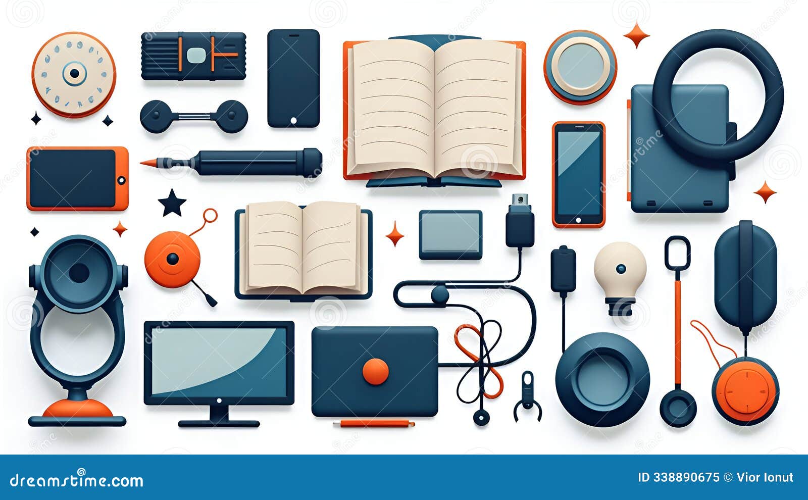 Random Tech Items Abstract Background on White Stock Illustration ...