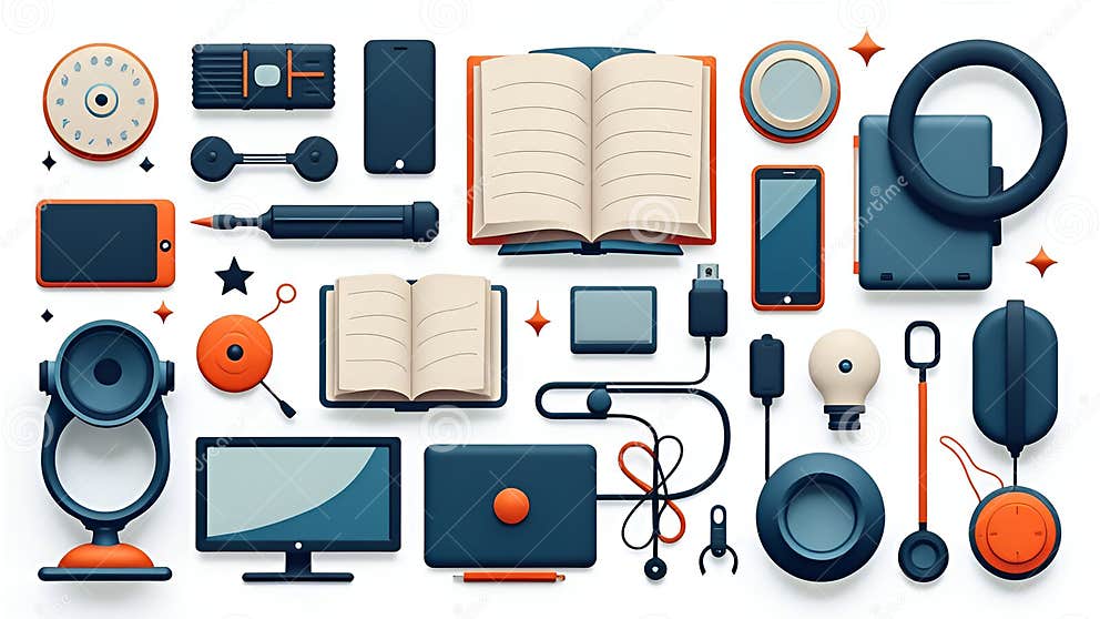 Random Tech Items Abstract Background on White Stock Illustration ...