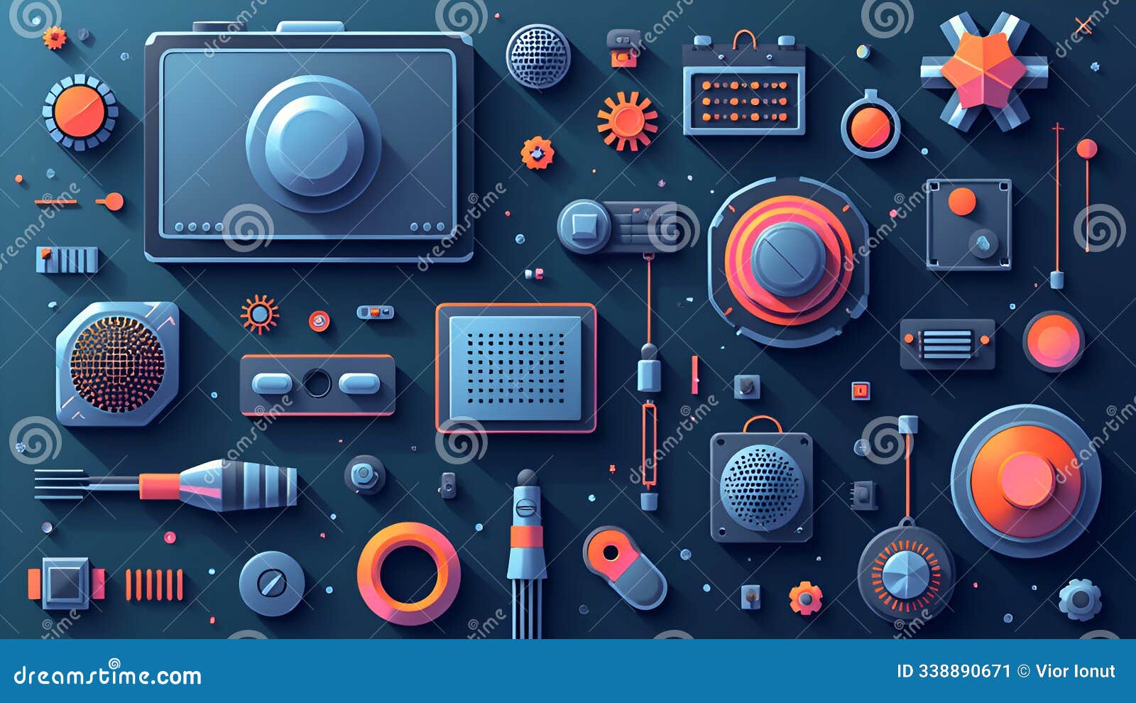 Random Tech Items Abstract Background on White Stock Illustration ...