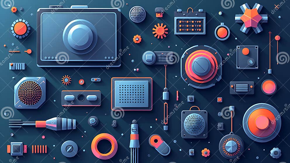 Random Tech Items Abstract Background on White Stock Illustration ...