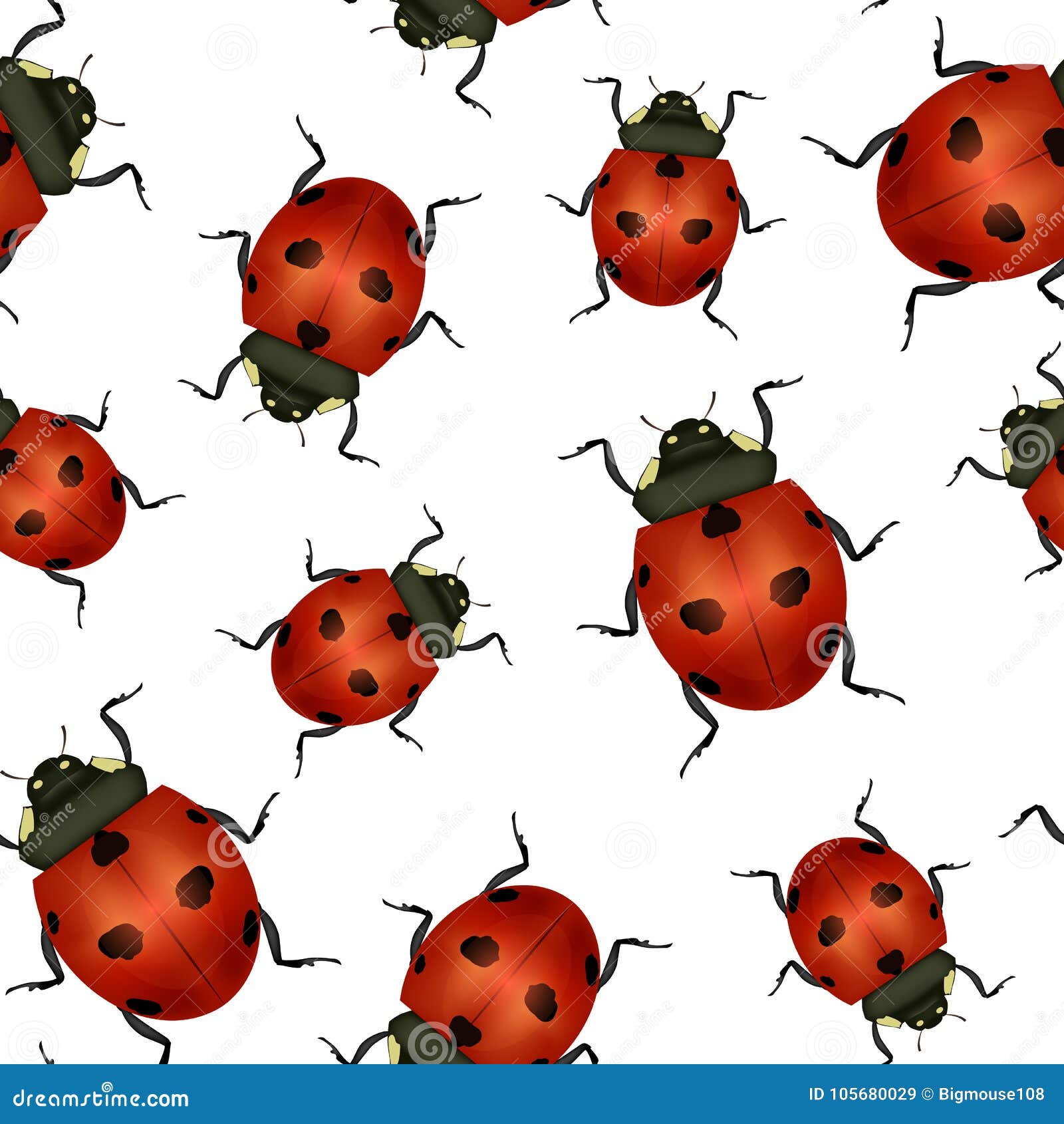 Realistic Detailed Insect Ladybug Seamless Pattern Background Vector ...