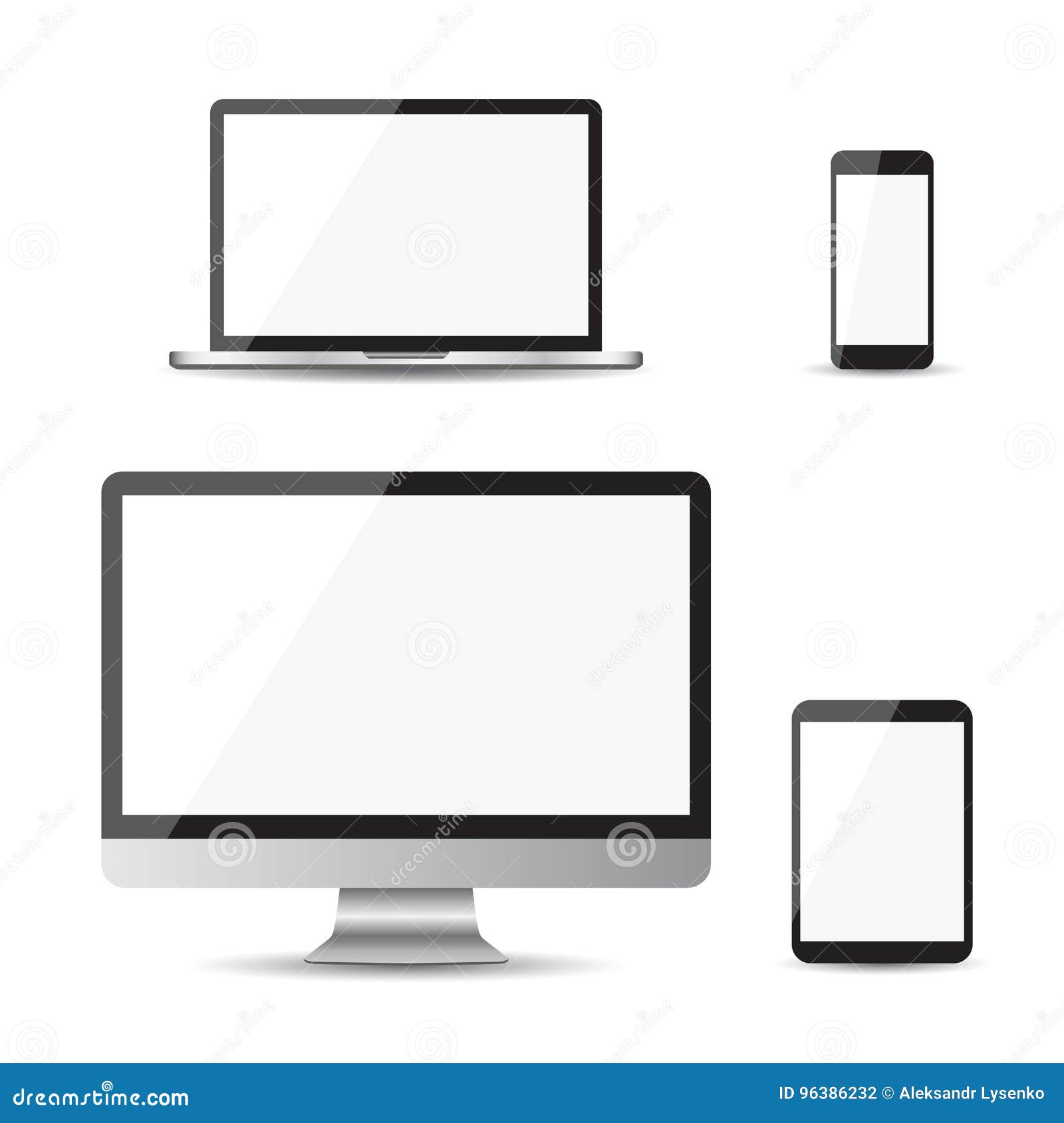 Realistic Device Flat Icons: Smartphone, Tablet, Laptop and Desk Stock ...