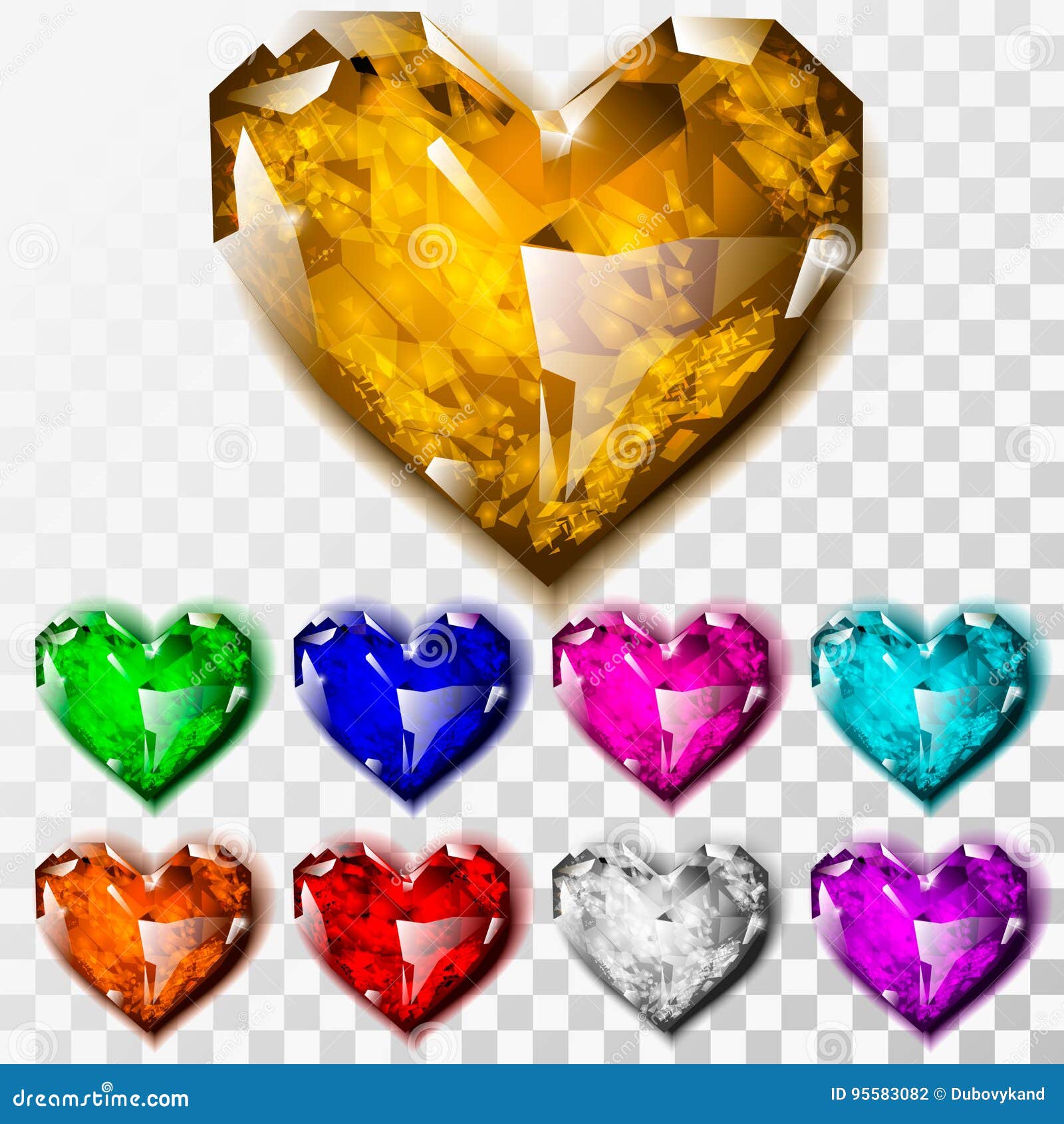 Realistic Diamond Hearts Set Stock Illustration - Illustration of ...