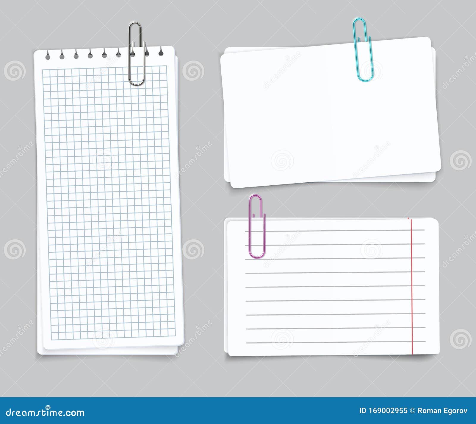 Realistic Different Sheets. Blank Gridded Notebook Paper Color Paper ...