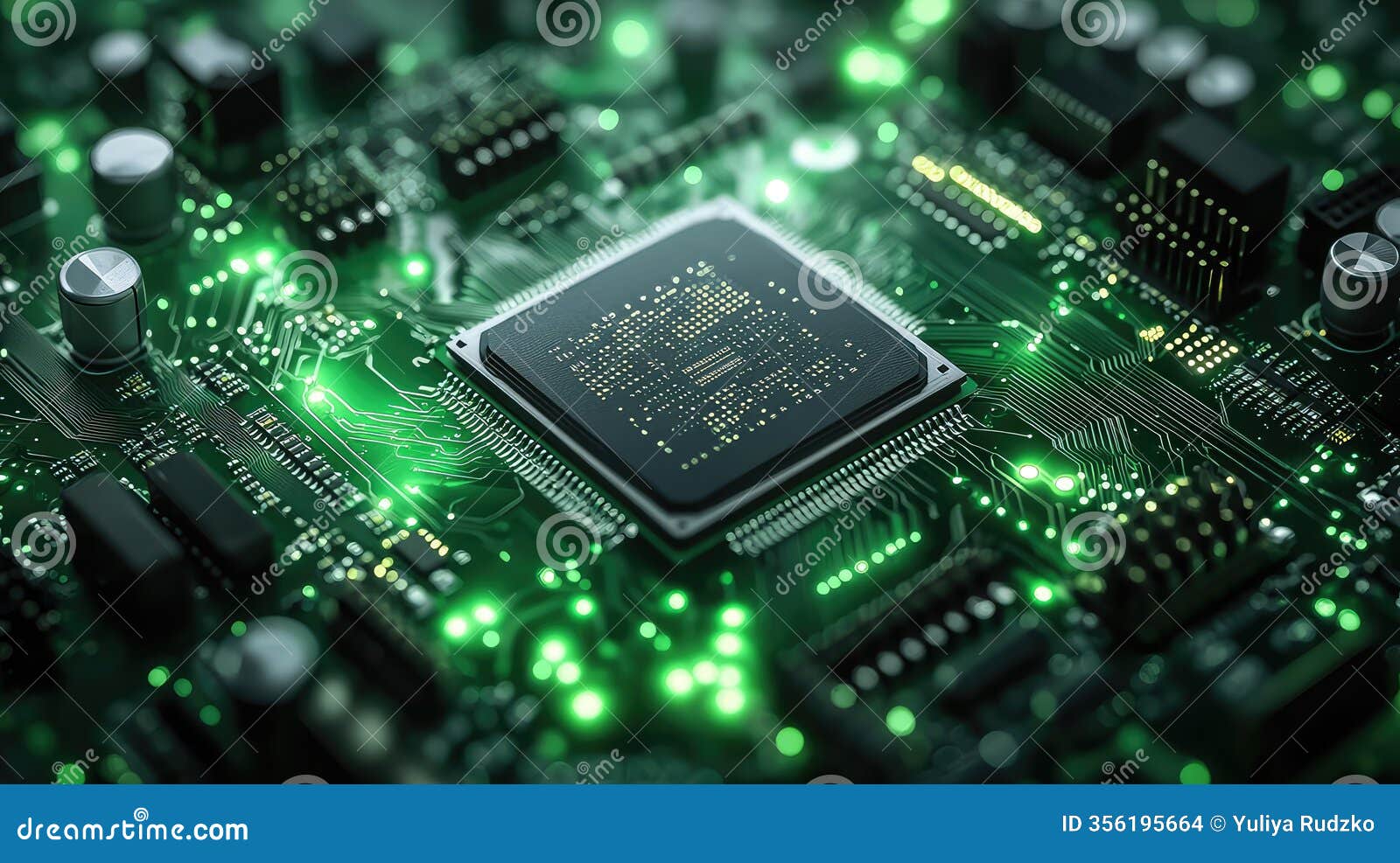 Realistic Digital Illustration of Computer Motherboard with Chip ...
