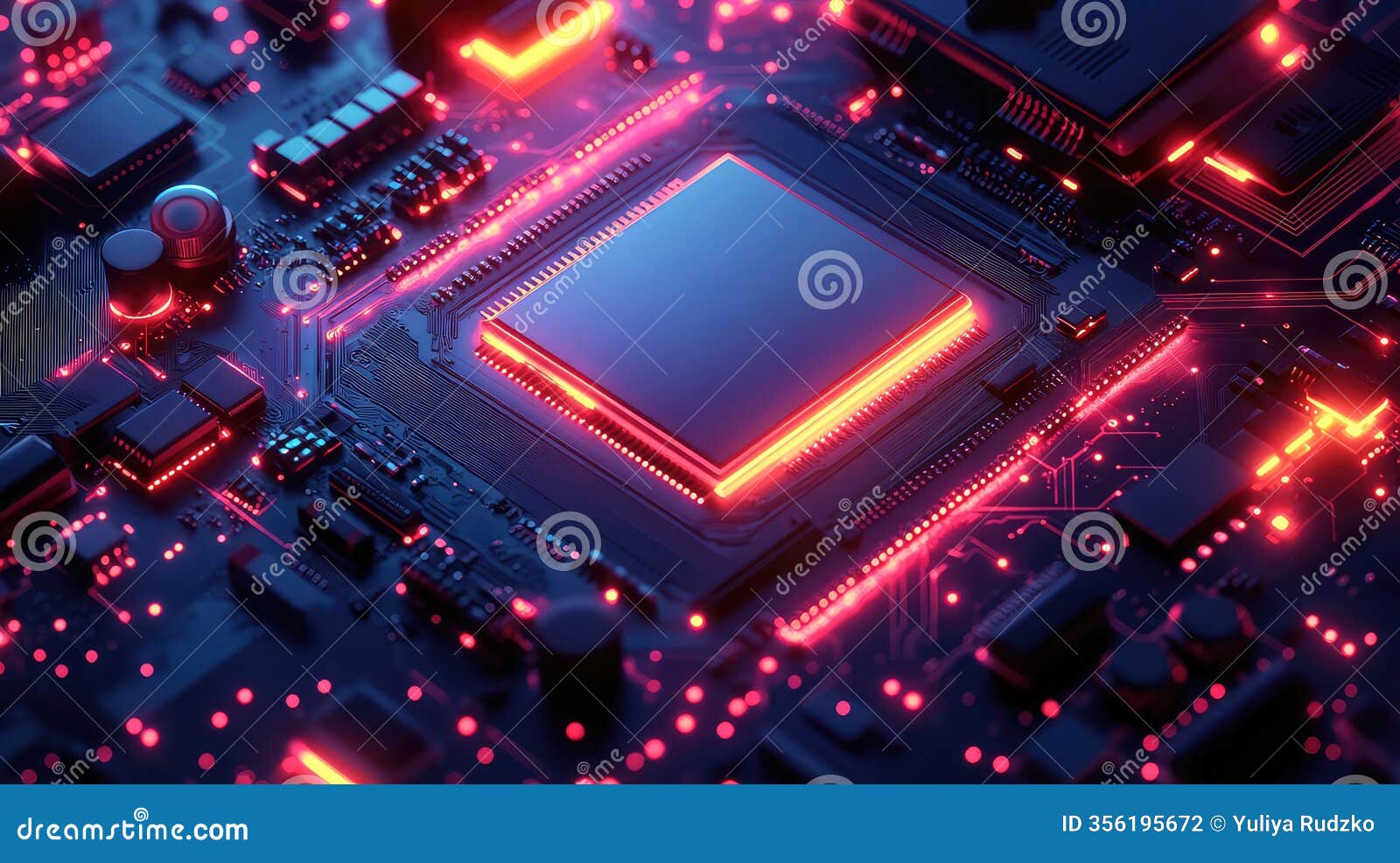 Realistic Digital Illustration of Computer Motherboard with Chip ...