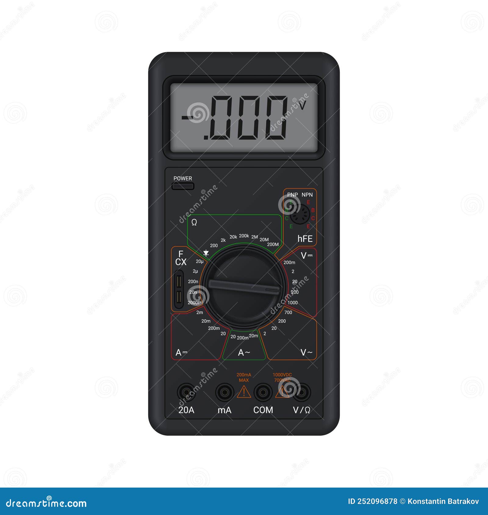 Realistic Digital Multimeter. Stock Vector - Illustration of device ...
