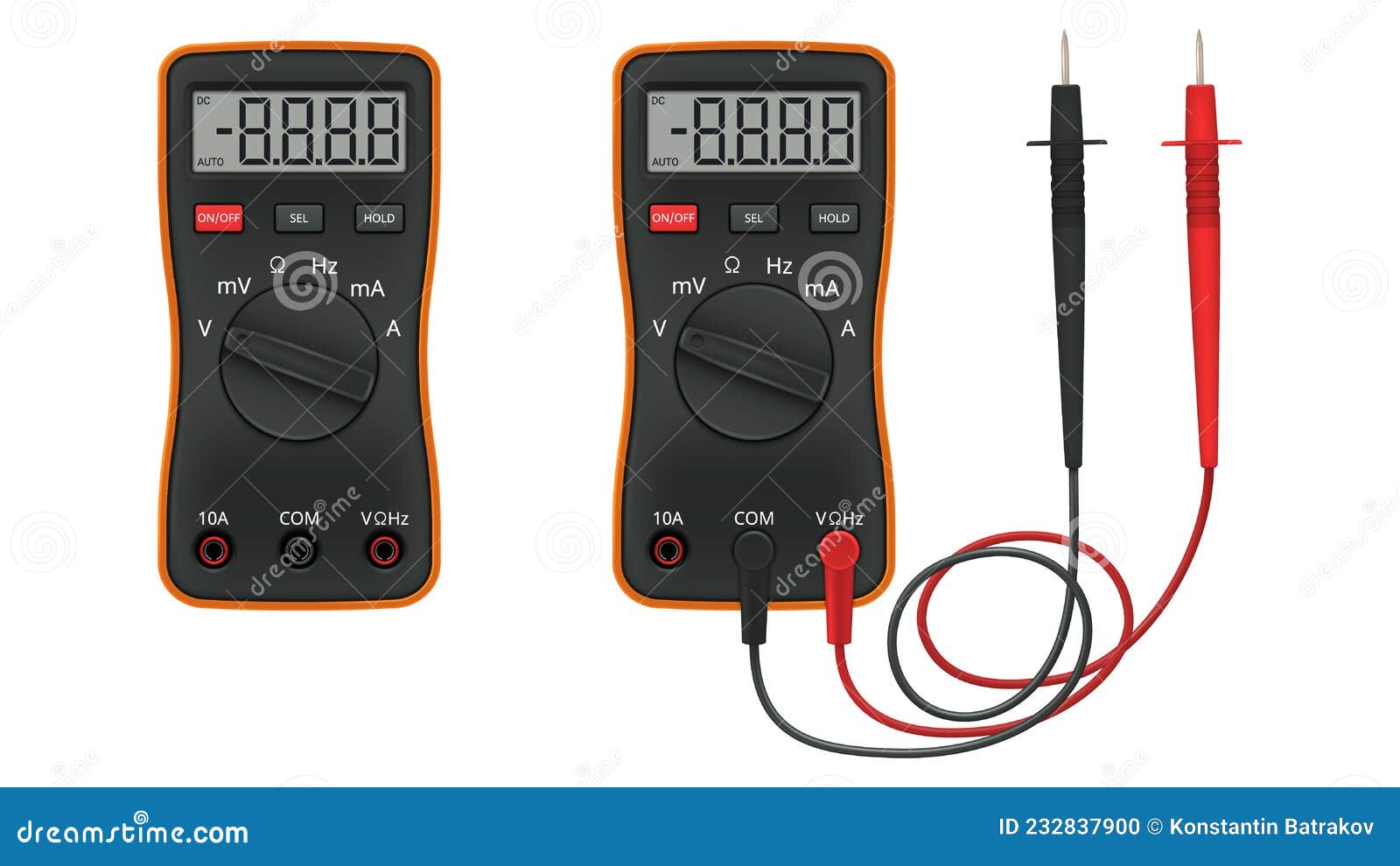 Realistic Digital Multimeter with Set of Probes. Stock Vector ...