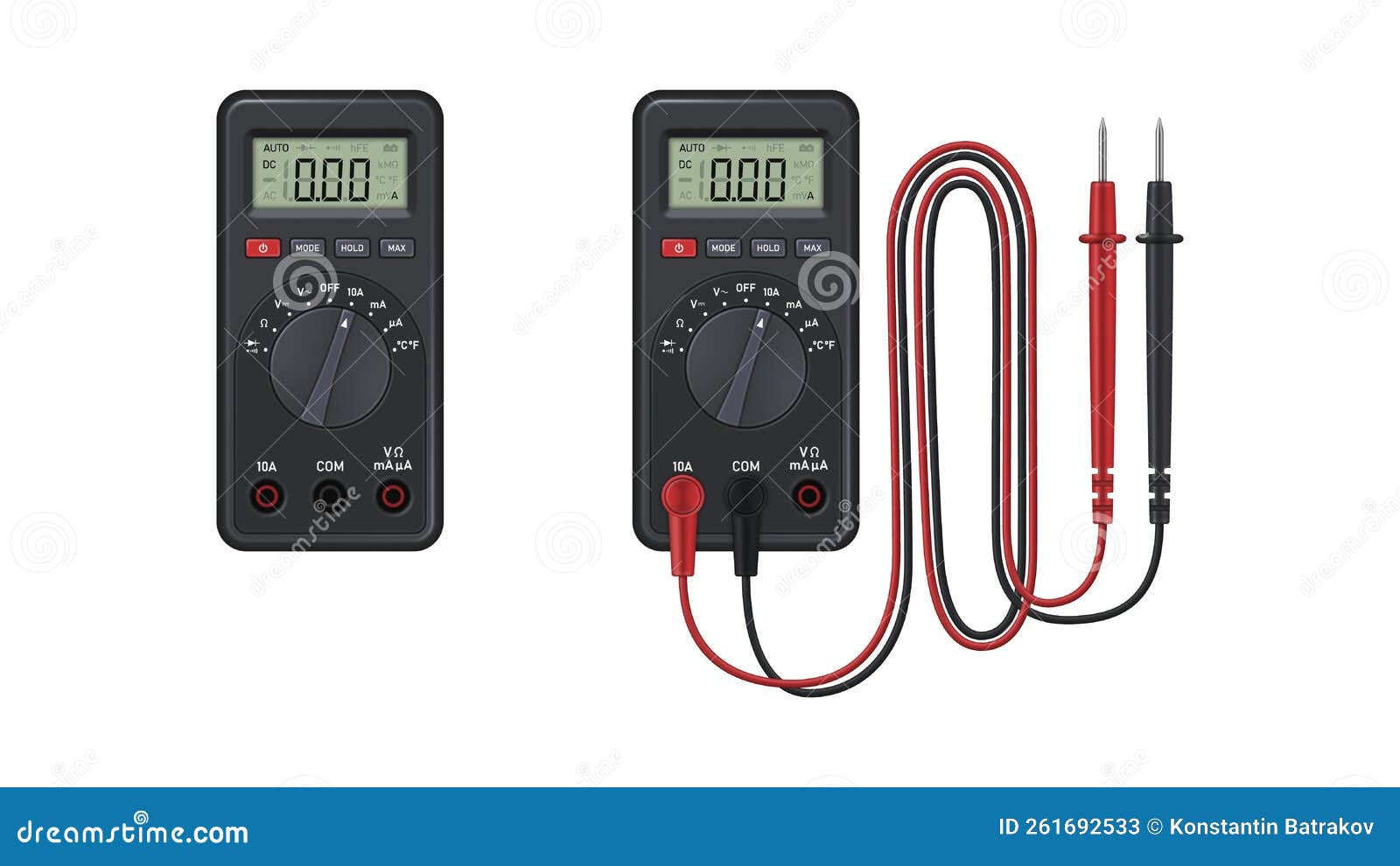 Realistic Digital Multimeter with Set of Probes. Stock Vector ...
