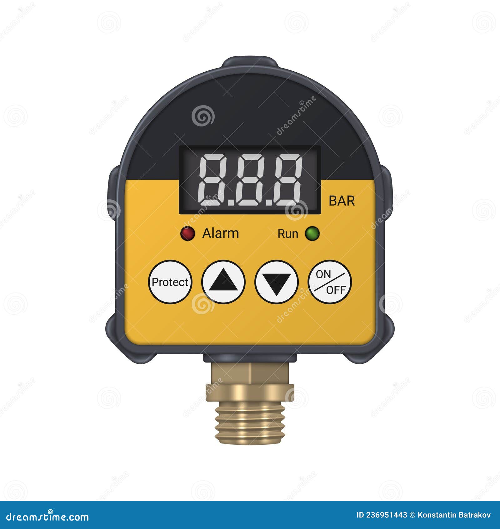 Realistic Digital Pressure Switch with Brass Fitting Isolated on White ...