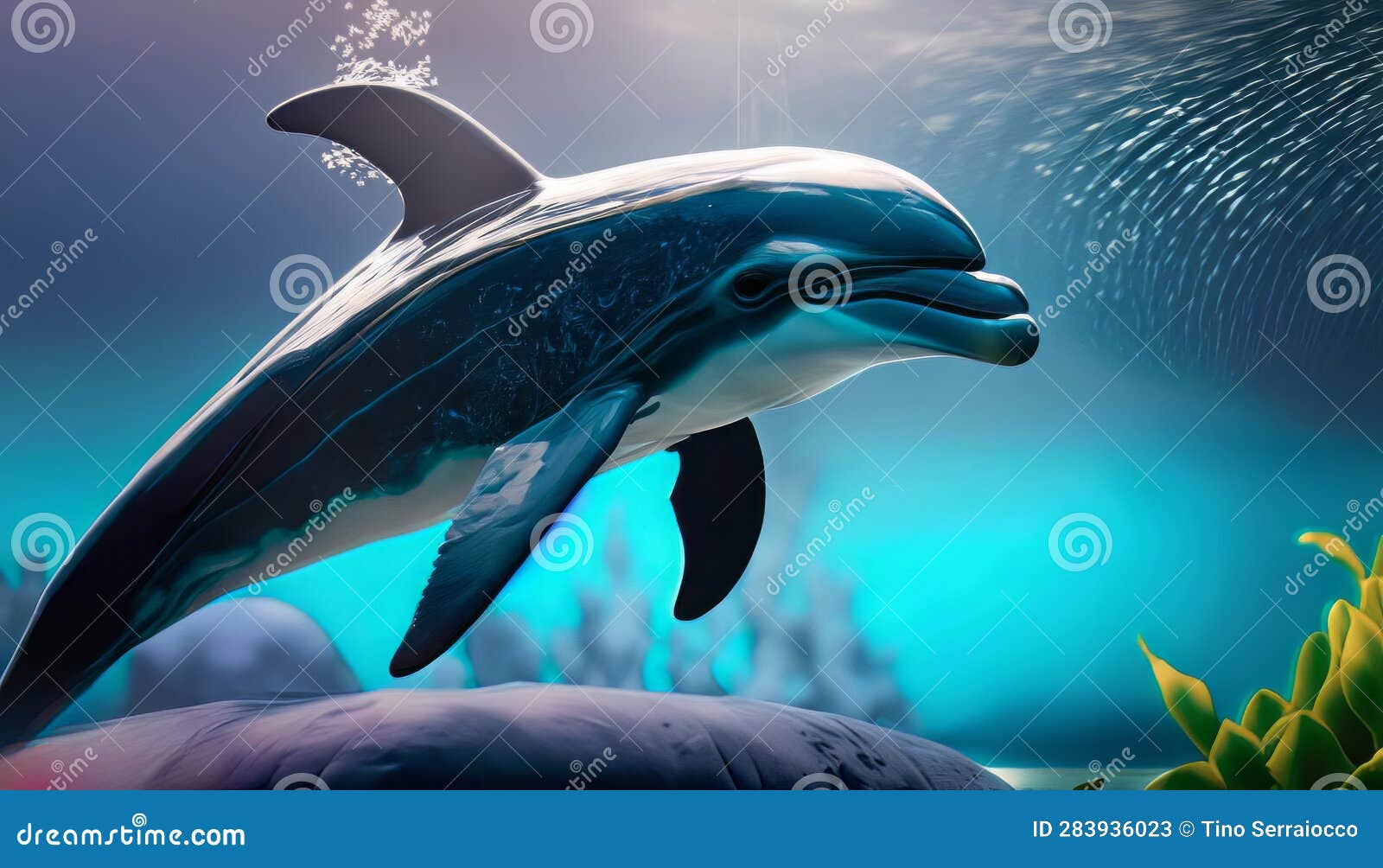 Realistic Dolphin Coloring Page With Desert Background Royalty-Free ...