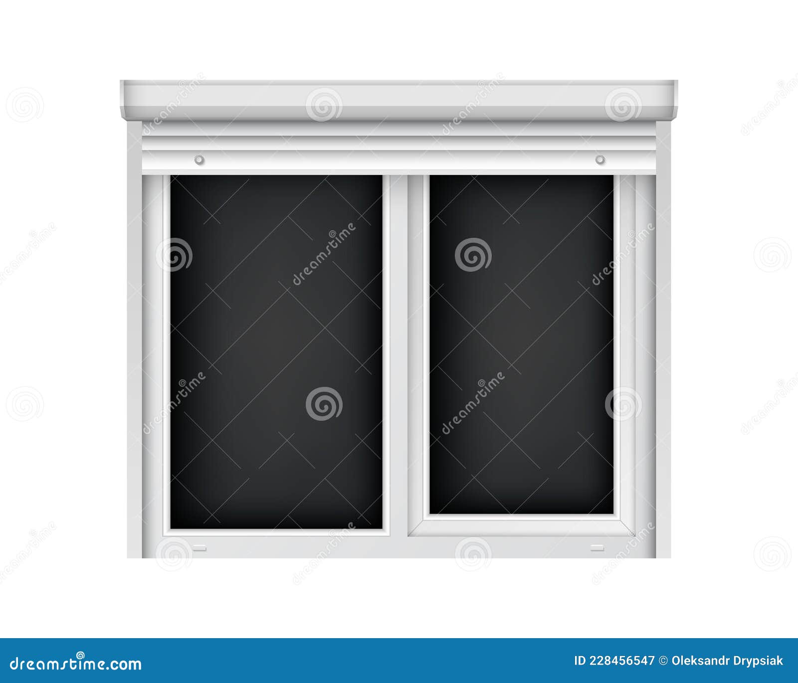 Realistic Double Plastic Window with Open Blind. White Roller Shutter ...