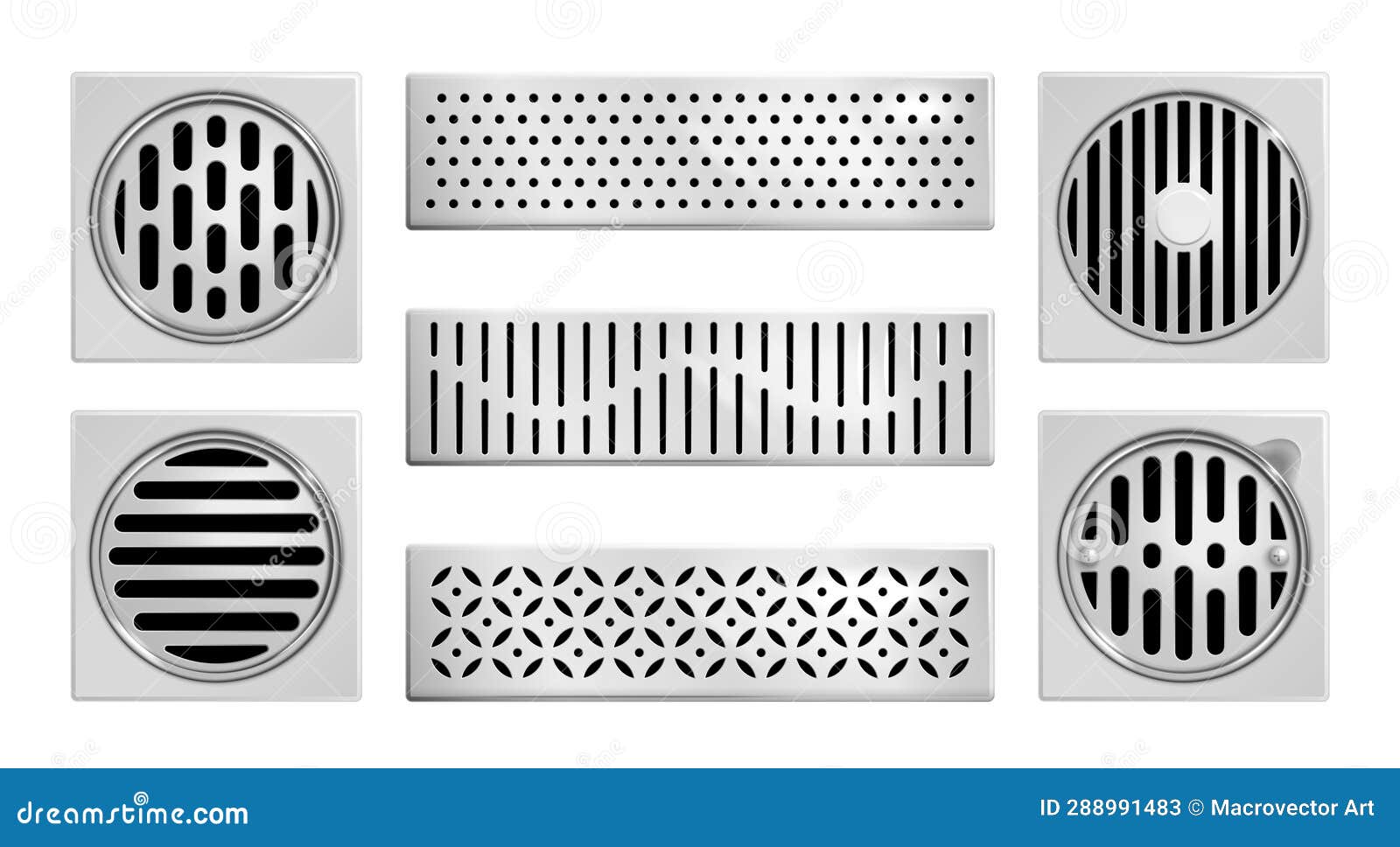 Realistic Drainage Grates Shower Icon Set Cartoon Vector ...
