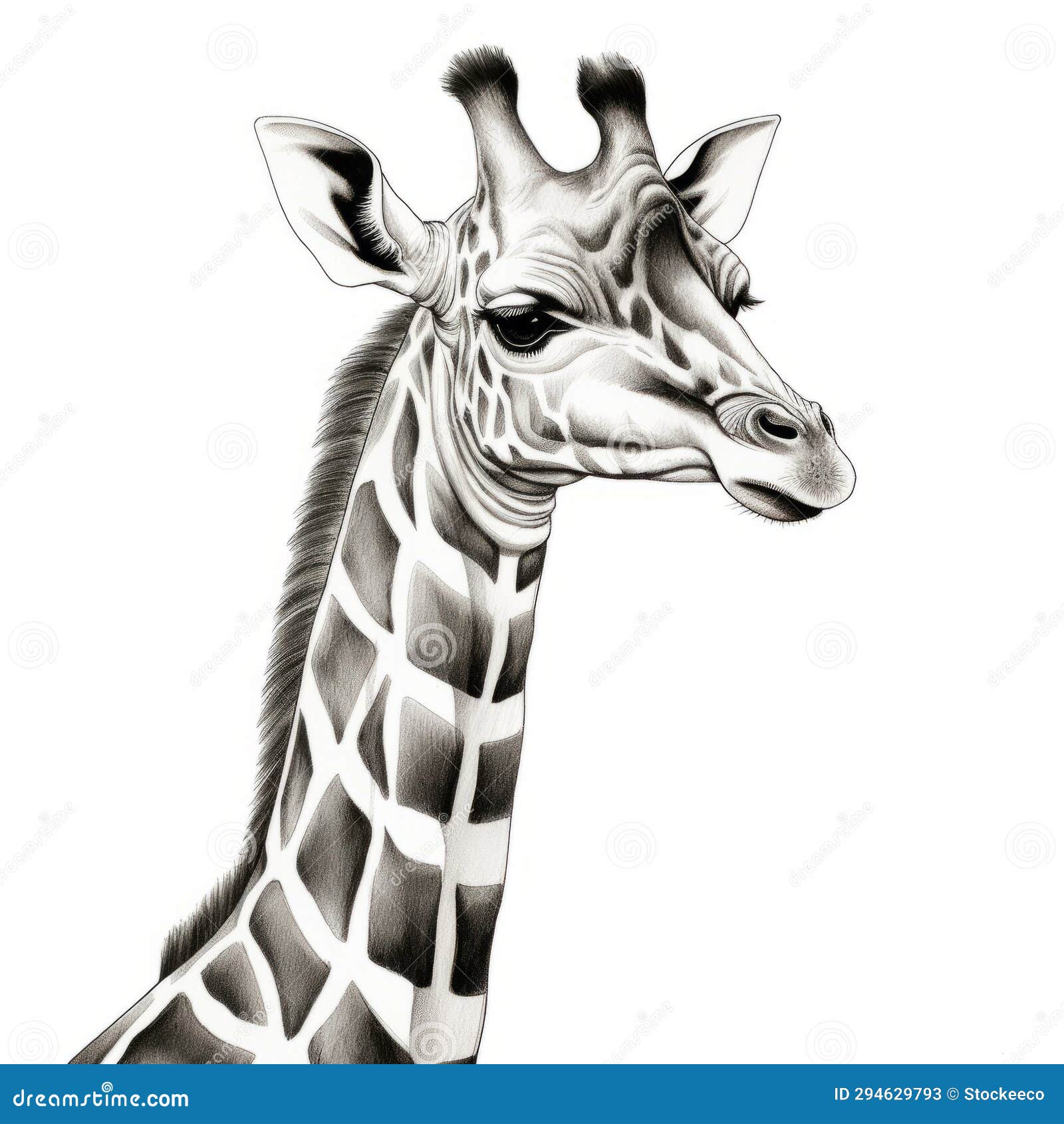 Detailed Hand Drawn Giraffe Portrait with Classic Tattoo Motifs Stock ...