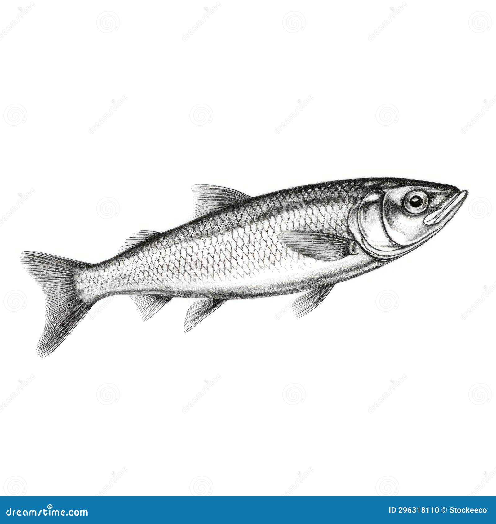 Realistic Drawing of a Herring Fish on White Background Stock ...