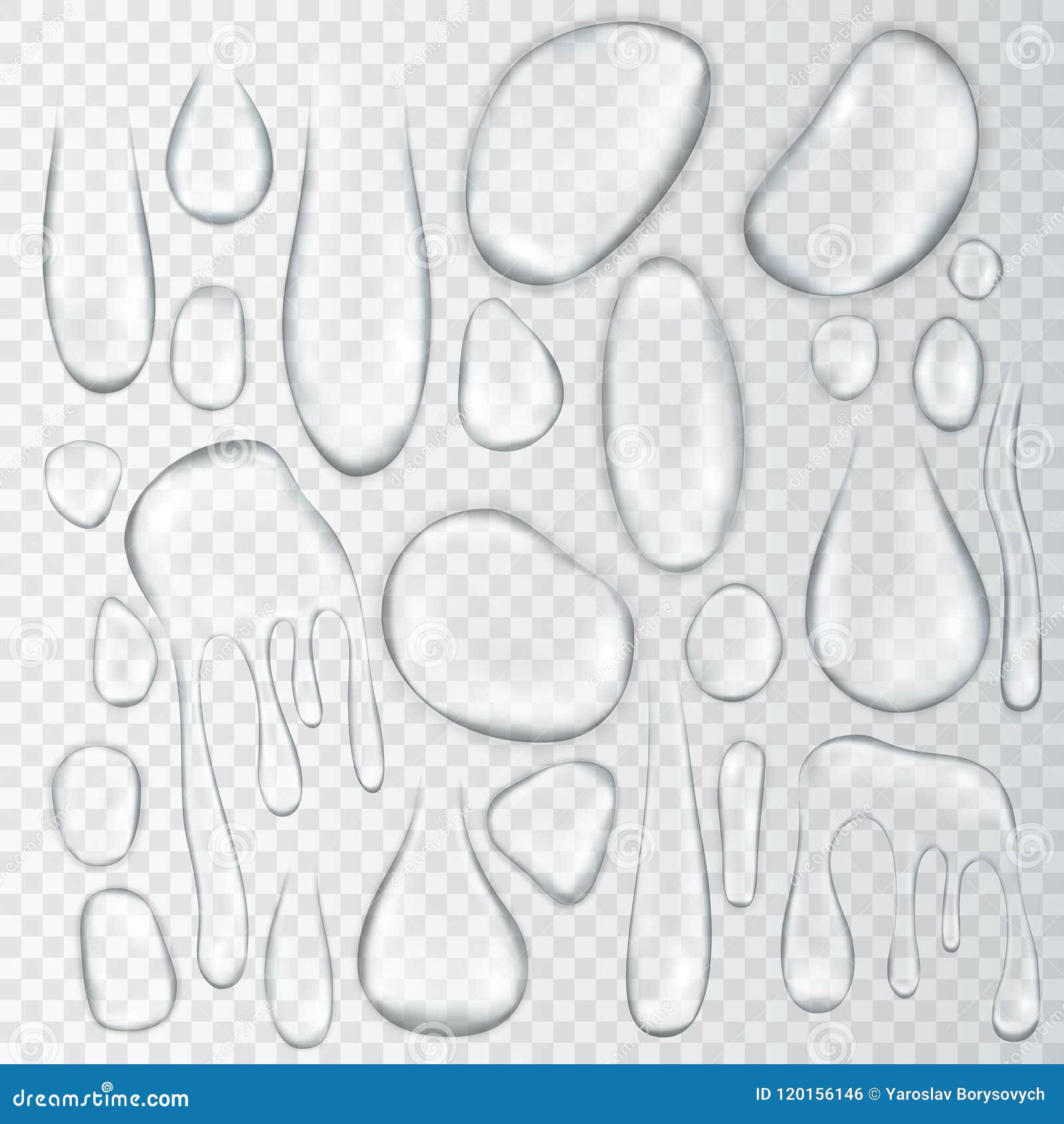 Realistic Drops and Drips of Water on a Transparent Background Vector ...