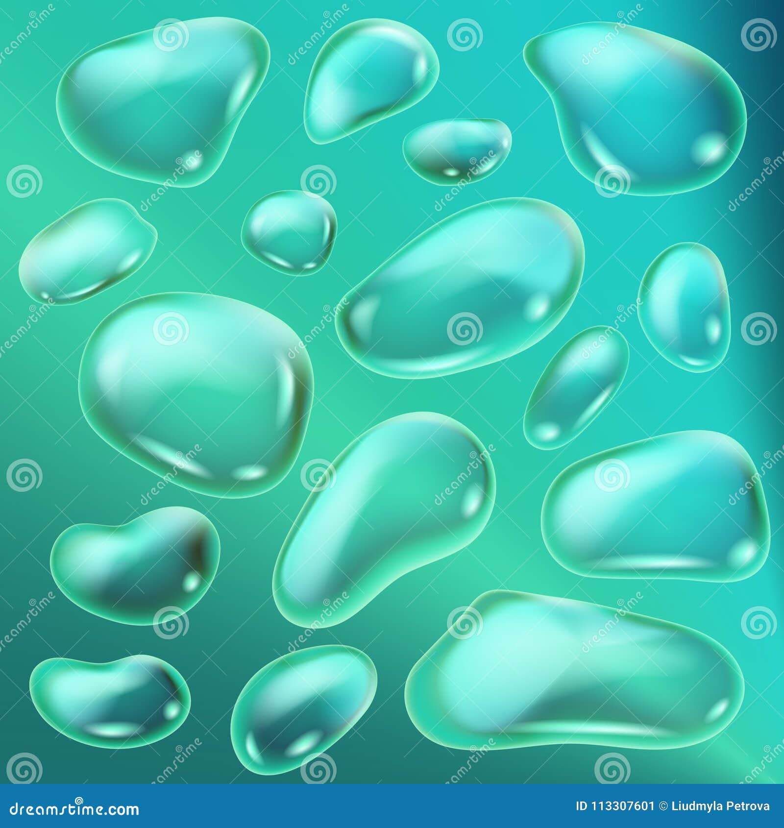 Realistic Drops of a Rain on a Blue Background in the Form of Glass ...