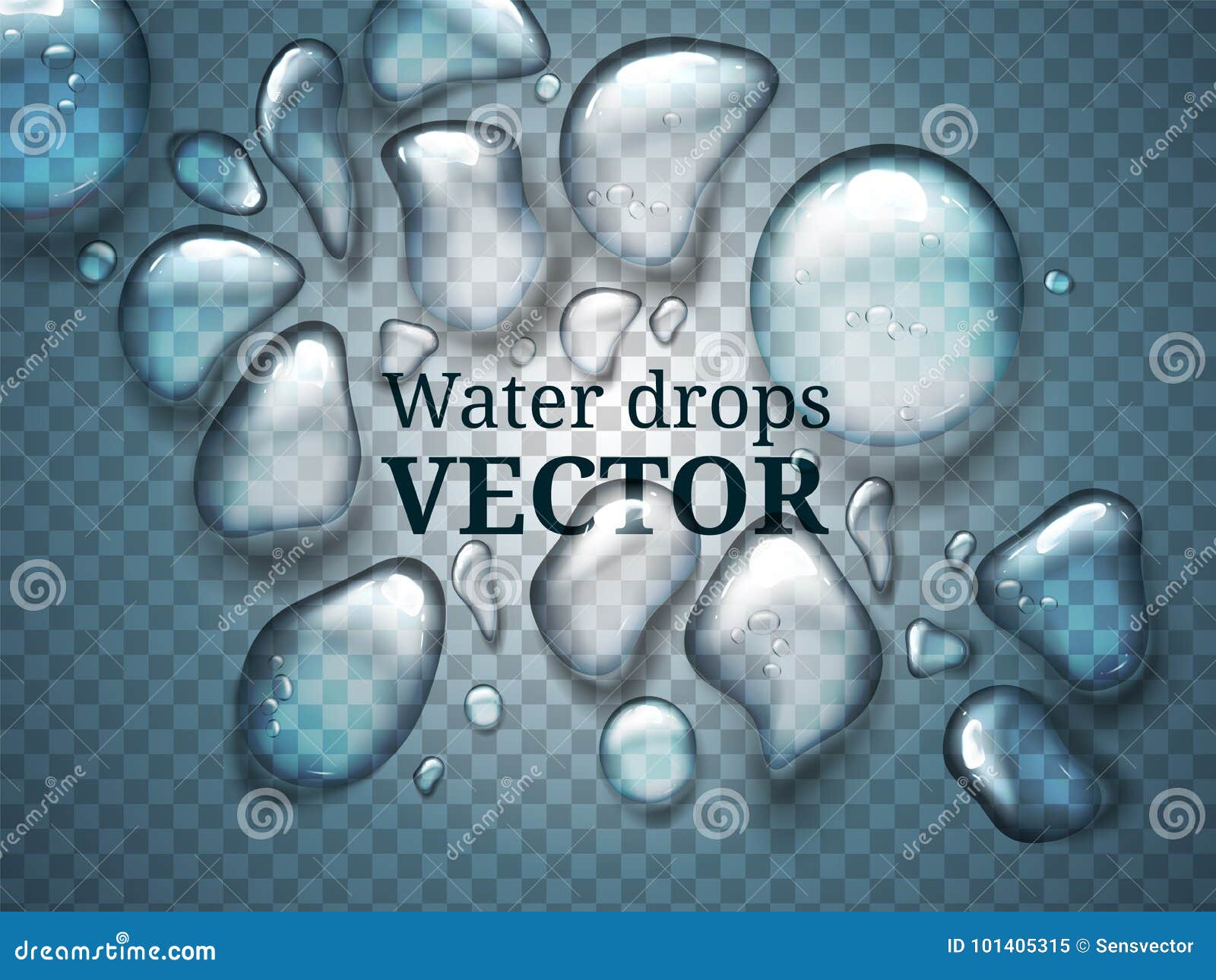 Realistic Drops Of Water, Liquid On Blue Transparent Background With ...