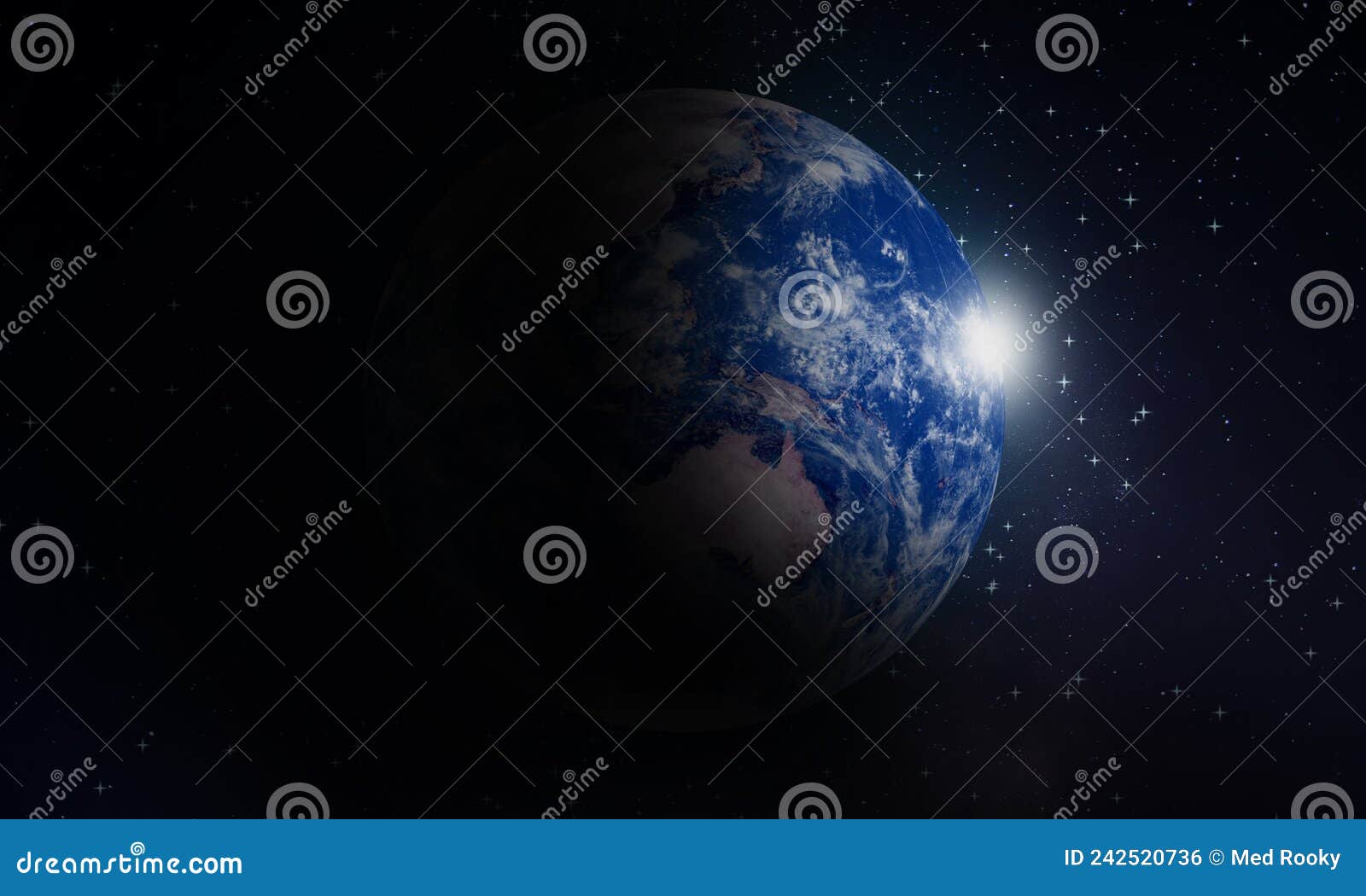 Realistic Earth Planet in Dark Outer Space. Earth Globe with Dark and ...