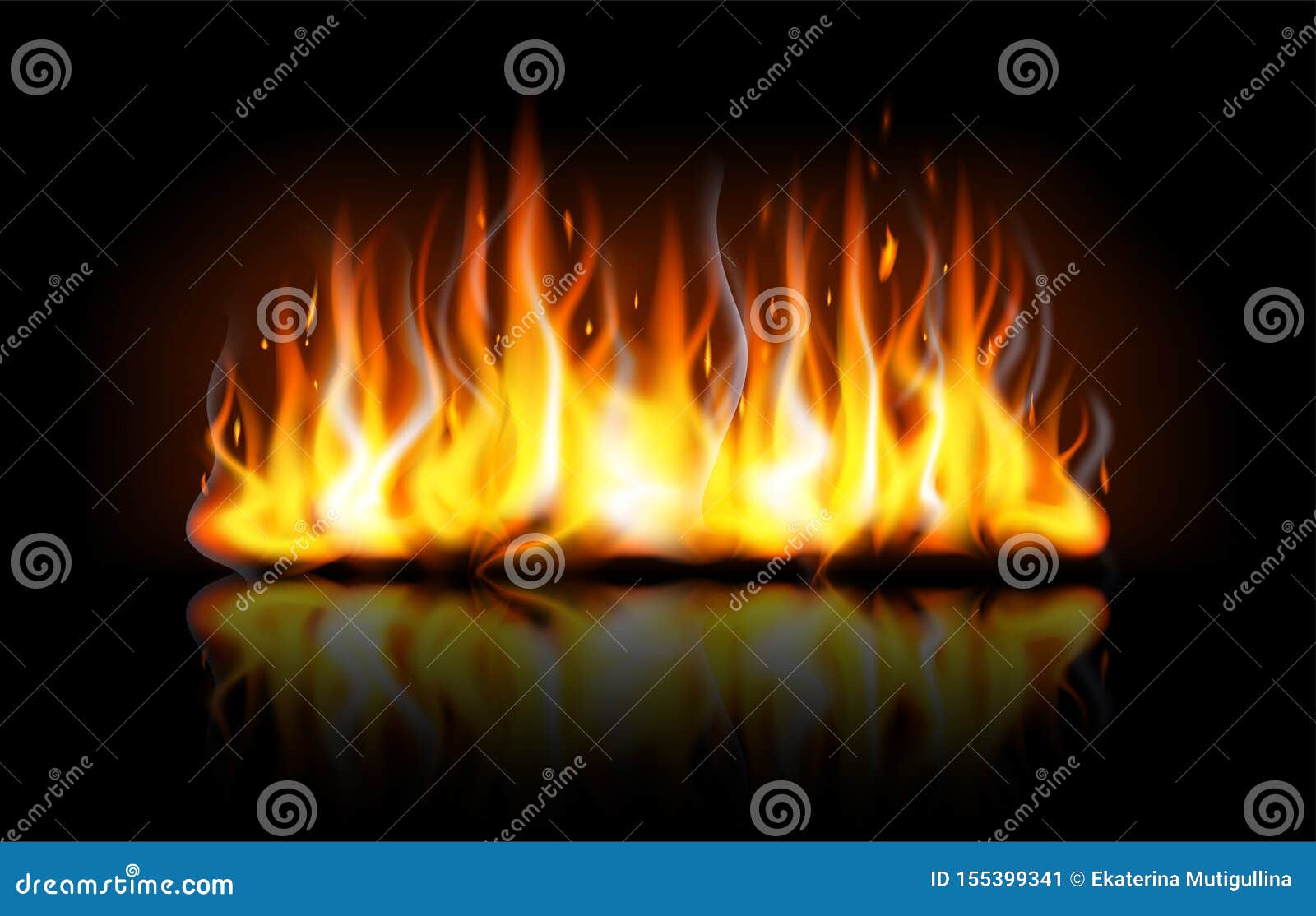 Realistic Fire Flames with Reflection Stock Vector - Illustration of ...