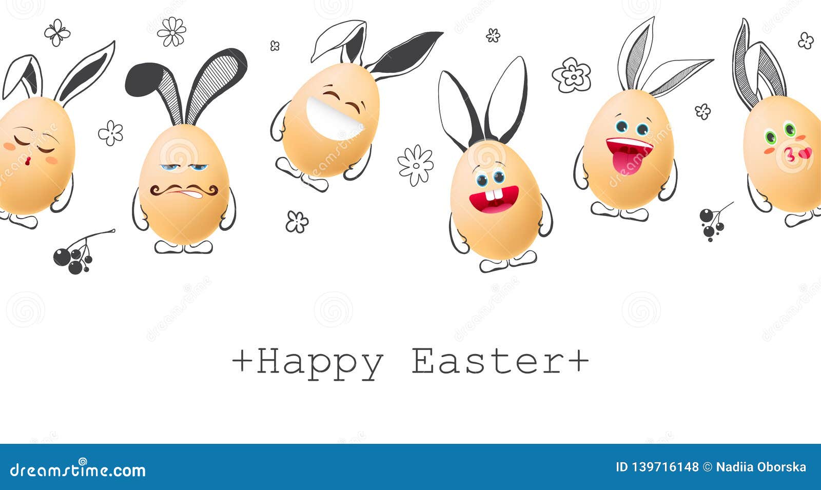 Realistic Eggs with Emoticons and with Painted Elements. Happy Easter ...